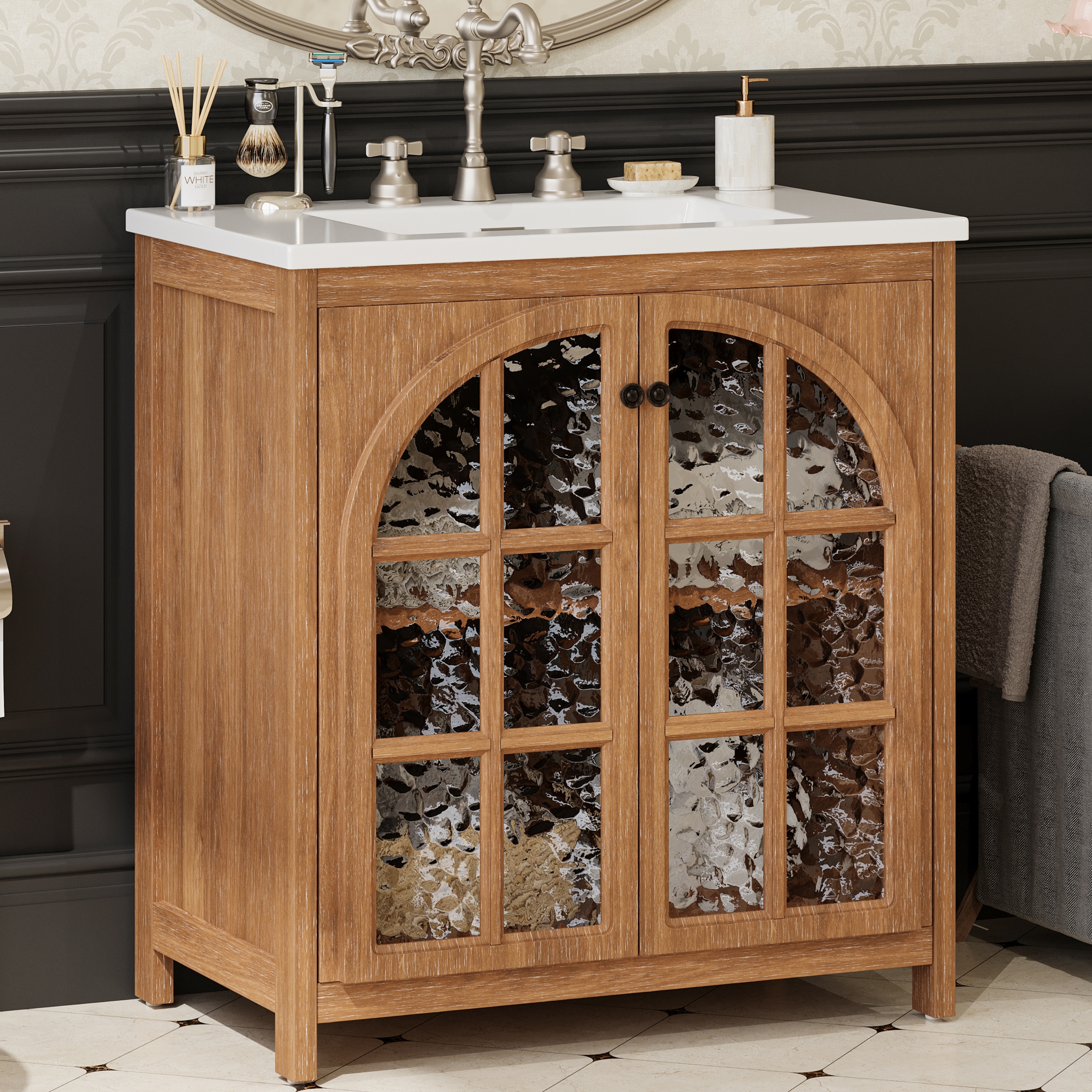 Christopher Knight Home Farmhouse 31-inch Bathroom Vanity with Ceramic ...