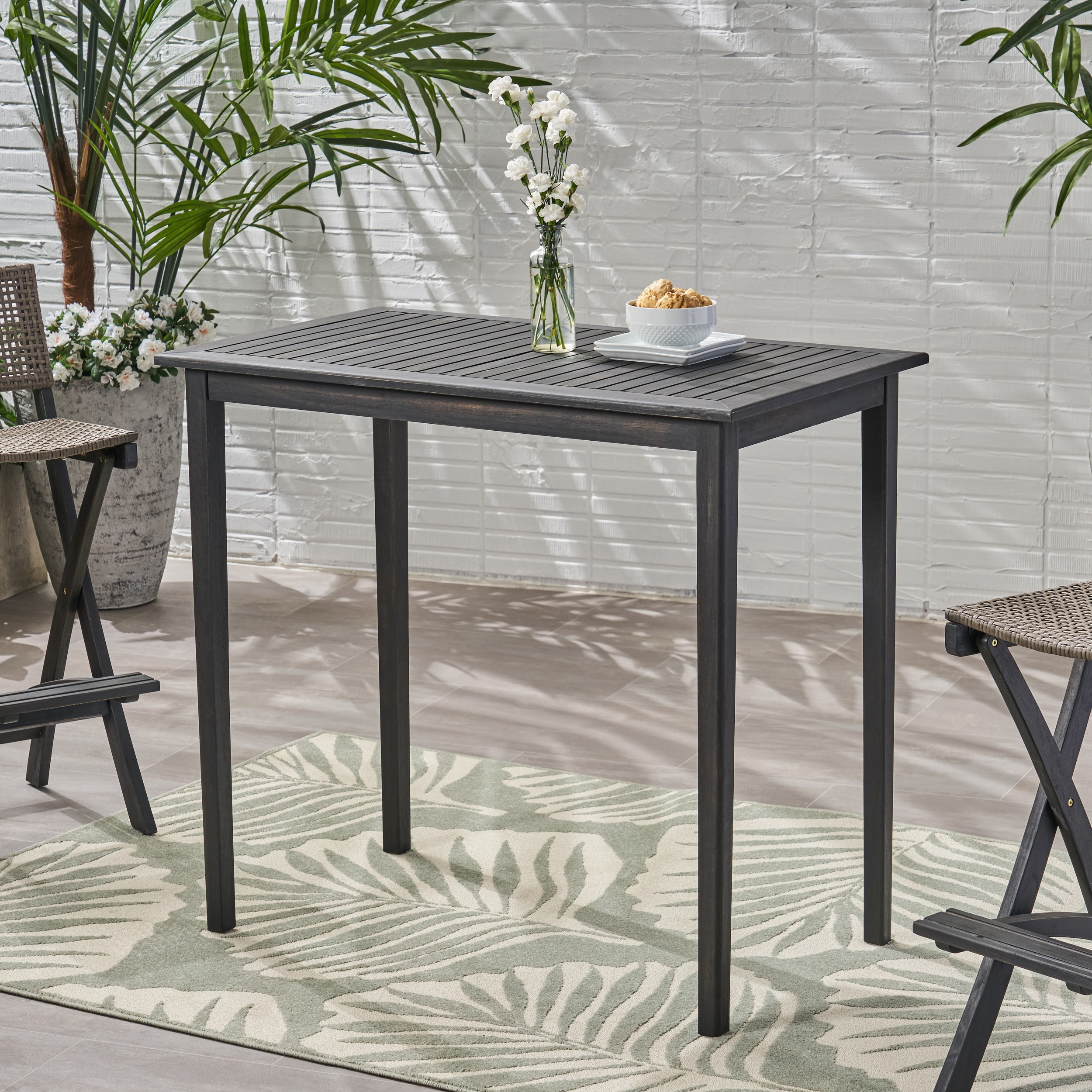 LOVMOR Outdoor Minimalist Acacia Wood Rectangle Bar Table - Dark Gray ...