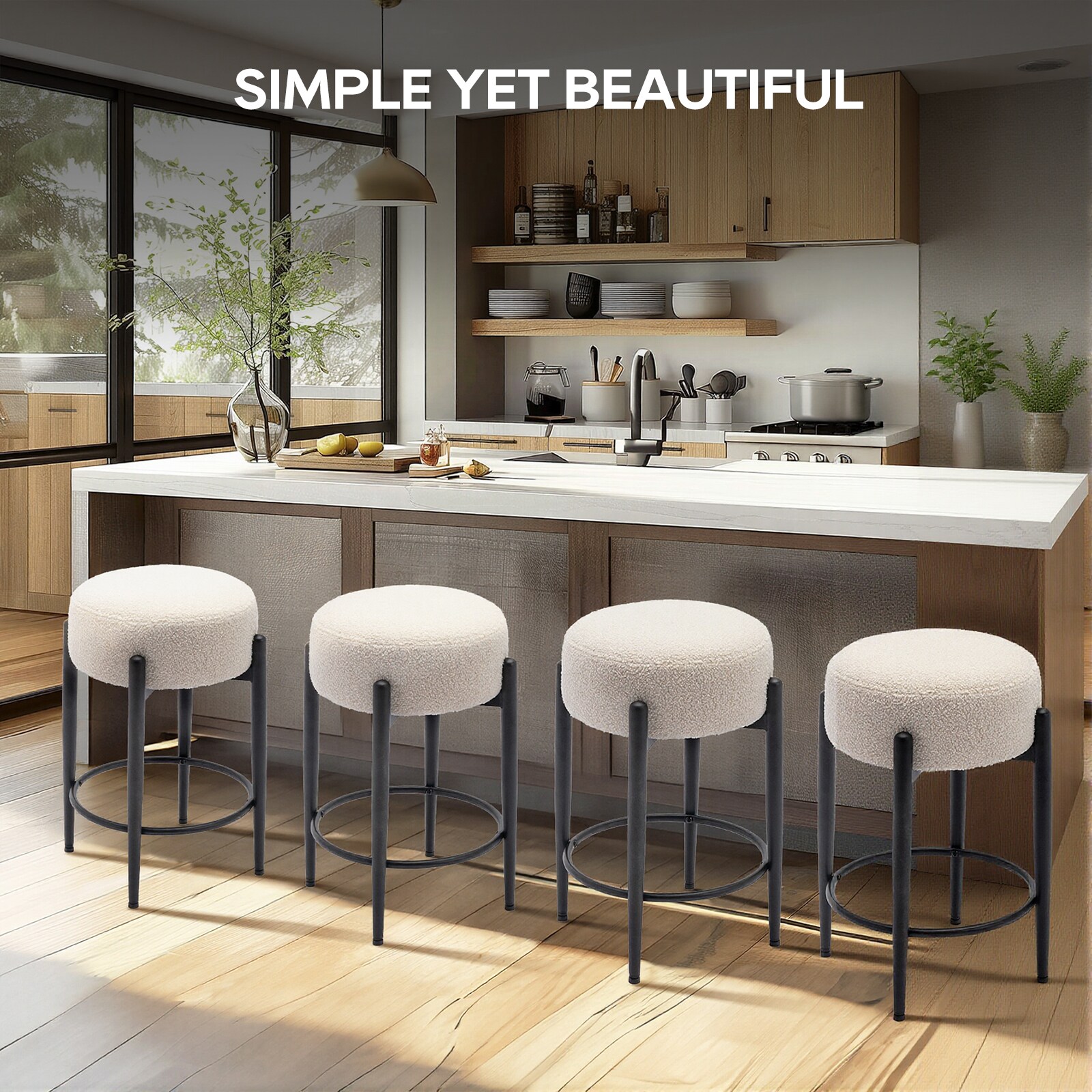 Colamy 24-in H Counter Height Bar Stools Cream Upholstered Seat with ...