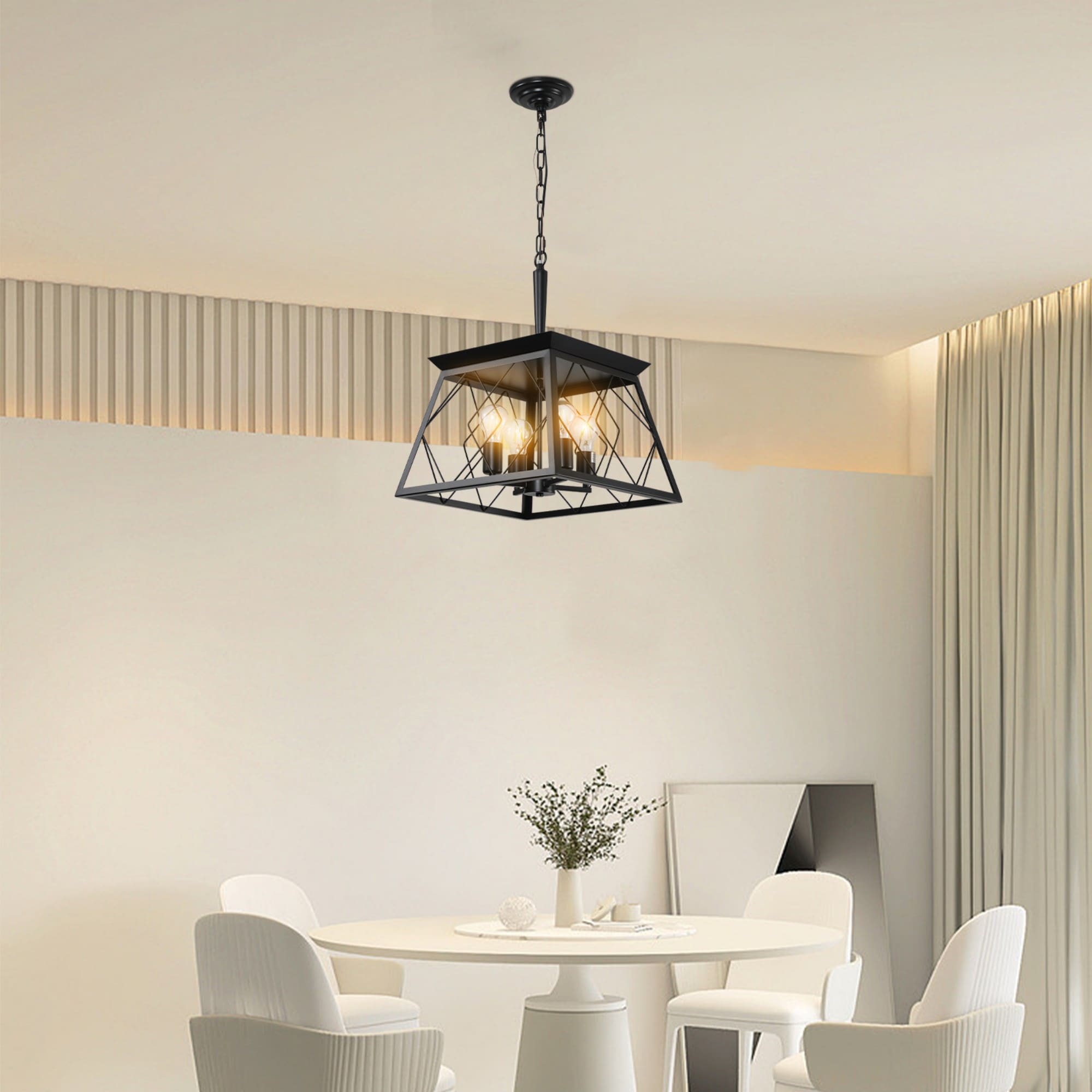LUCKY ONE 4-Light Black Farmhouse Industrial Metal Mesh Square Medium ...