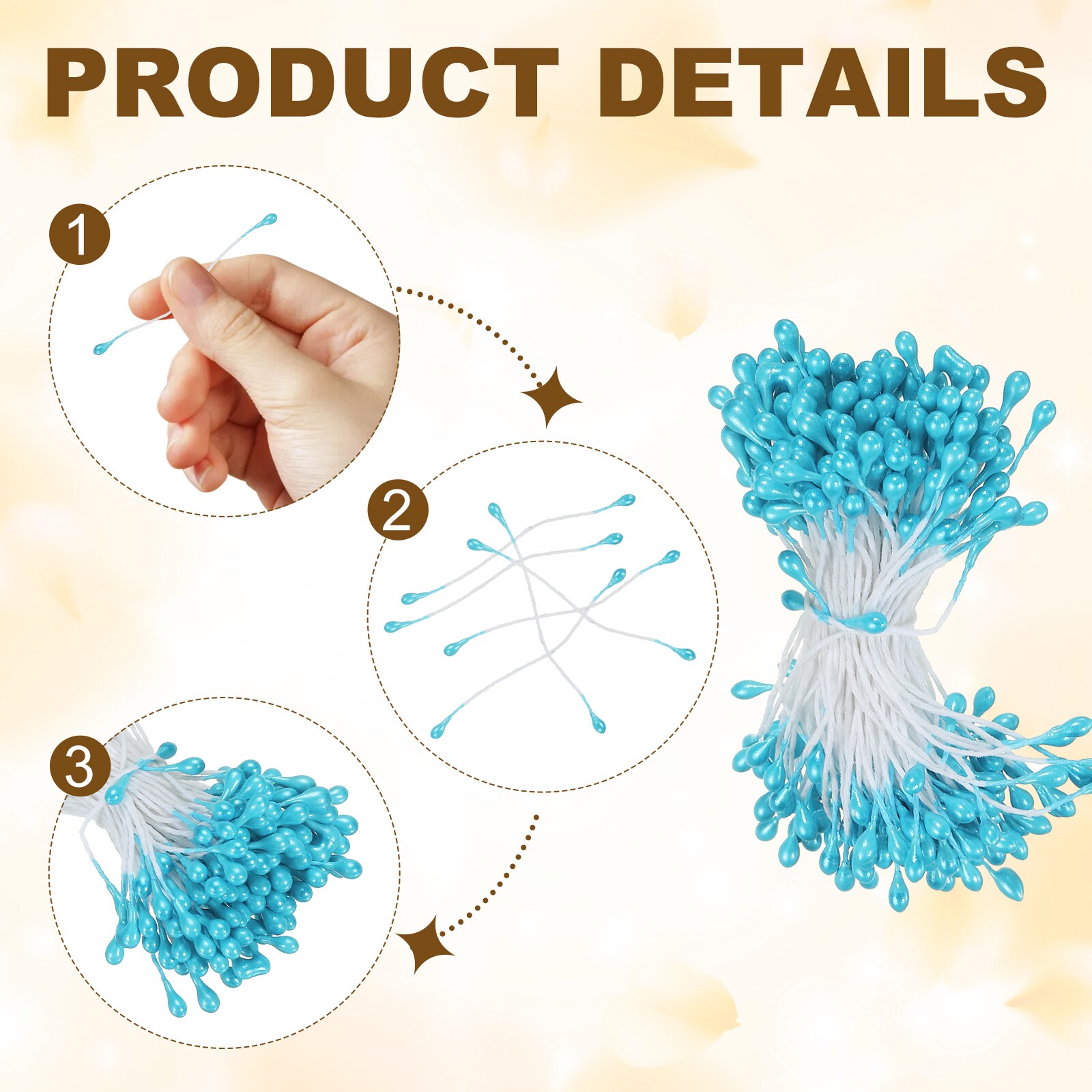 PATIKIL 3mm Double Heads Flower Stamen 150pcs Artificial Flower Stamen ...