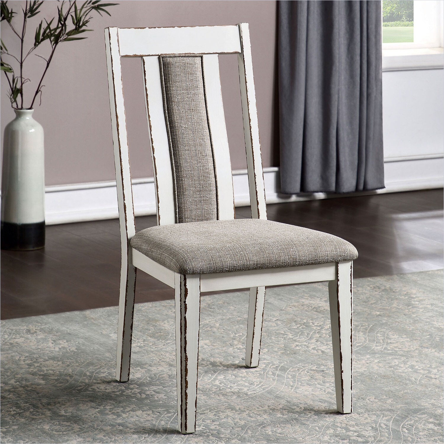 Watnature Set of 2 Side Chairs Solid Wood Two-Tone Weathered White ...