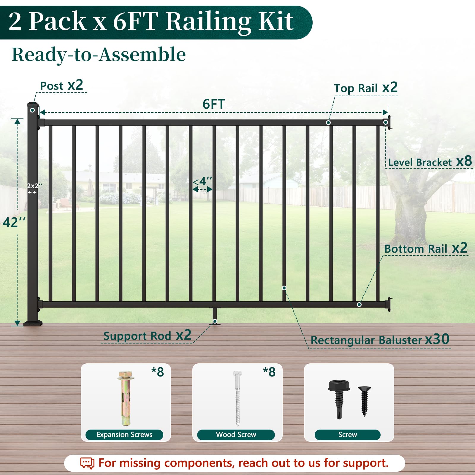 Afoxsos 2 pack 6 ft W 42 in H aluminum deck railing kit modular ...