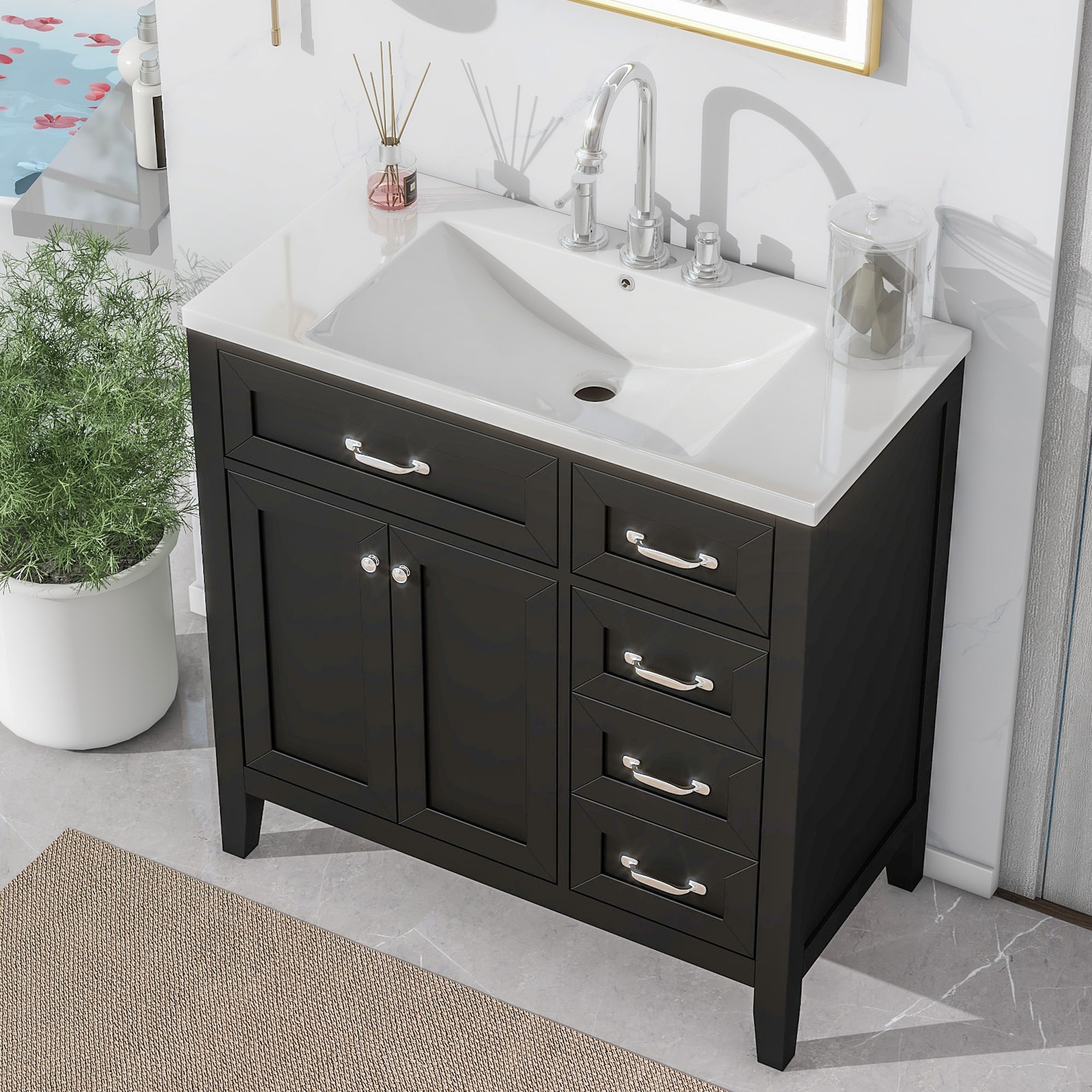 Tahanbath 36inch Black Bathroom Vanity with Sink Combo Drawer Cabinet ...