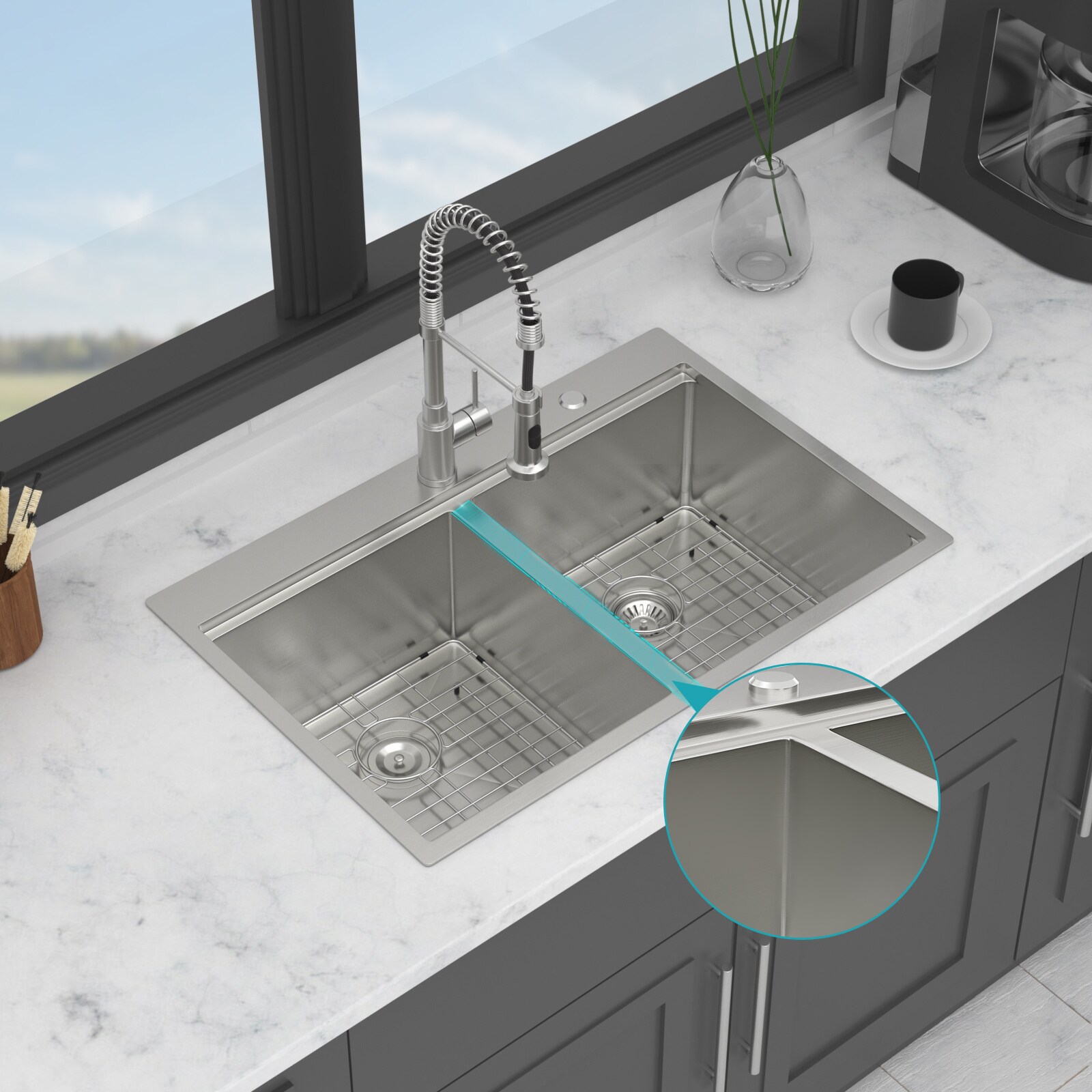 Tatayosi Topmount Drop in Kitchen Sink 33 inch x 22 inch x 10 inch ...