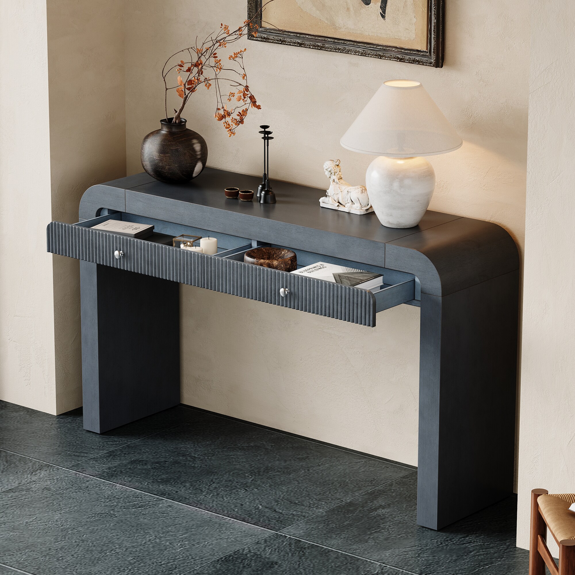 ModernLuxe Rustic Console Table with Fluted Drawer Front Entryway Table ...