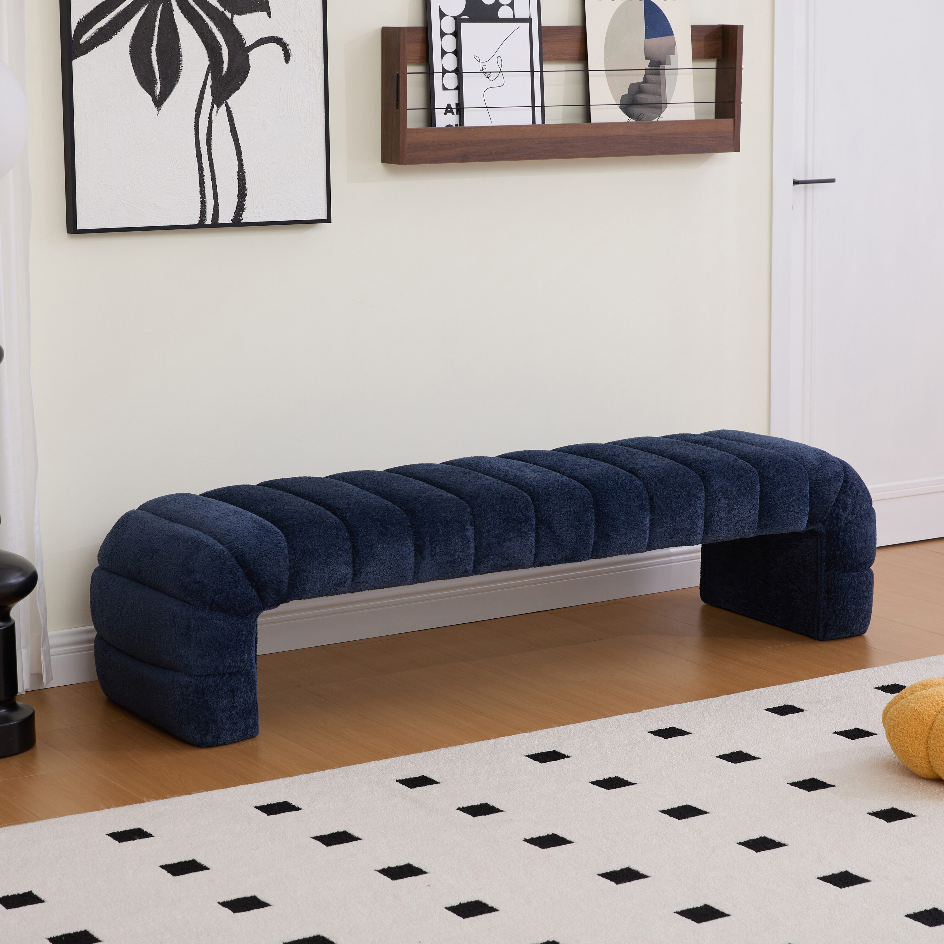 Aortzio Modern NAVY Accent Bench 69.7-in x 20.5-in x 17.3-in in the ...