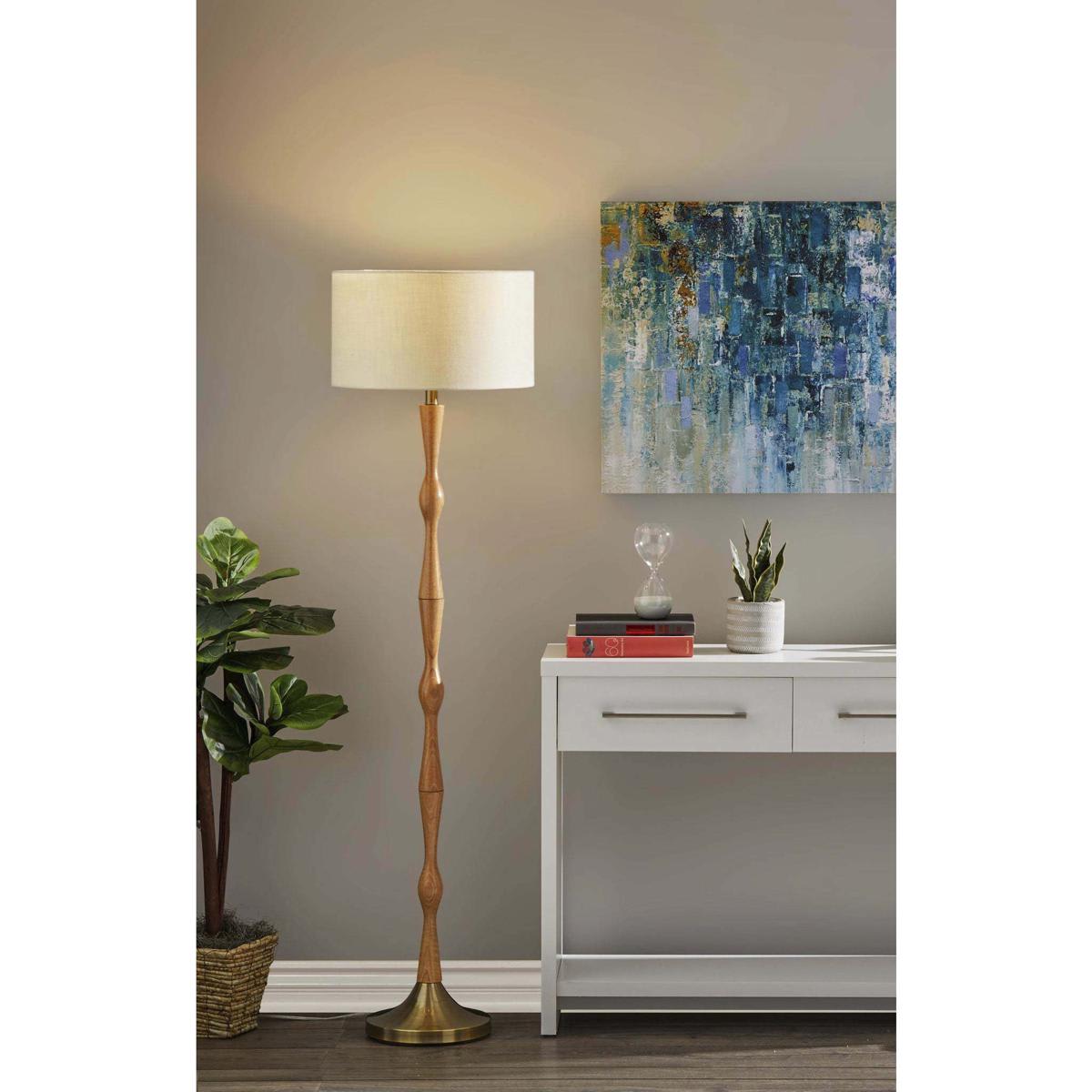 Adesso 1577-12 Eve Floor Lamp Natural Oak Wood with Antique Brass ...