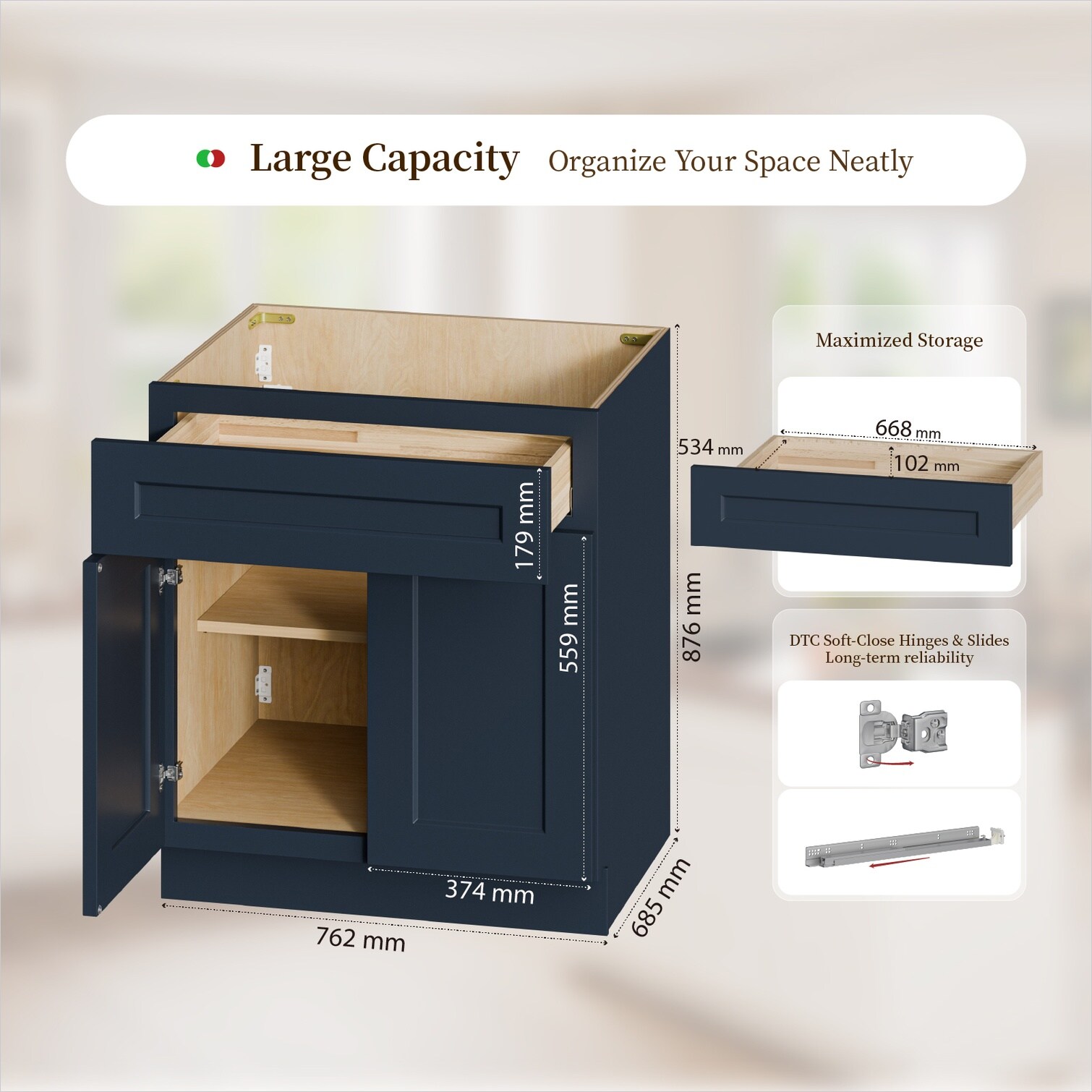 Naturefalls Shaker Base Cabinet with Soft-Close Drawer and Door 30-Inch ...
