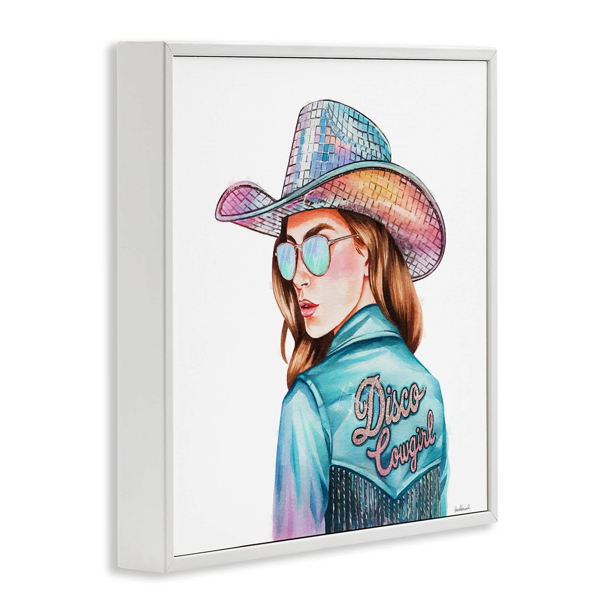Stupell Industries Disco Cowgirl Portrait White Framed Giclee Art By ...