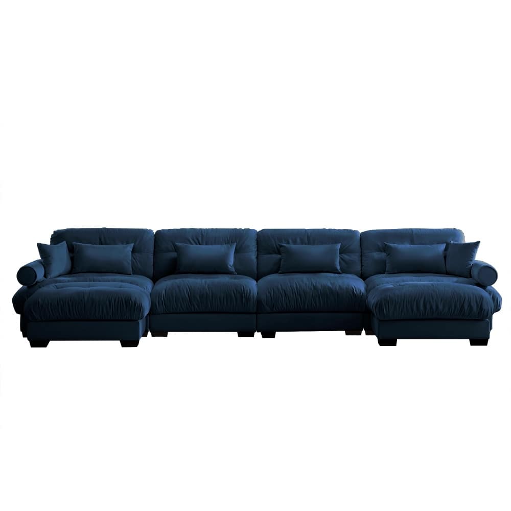 Coolbibila U Shape Sectional Sofa Couch with 2 Ottomans Blue Modern 4 ...
