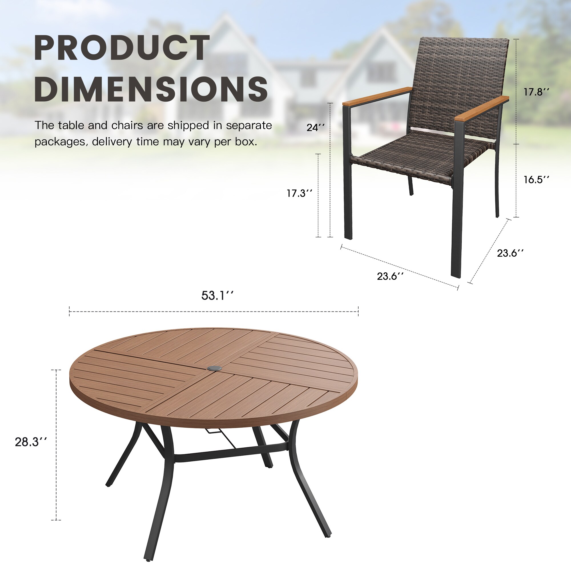 VICLLAX 6-Person Round Outdoor Table and Chairs 9 -Piece Black Wicker ...