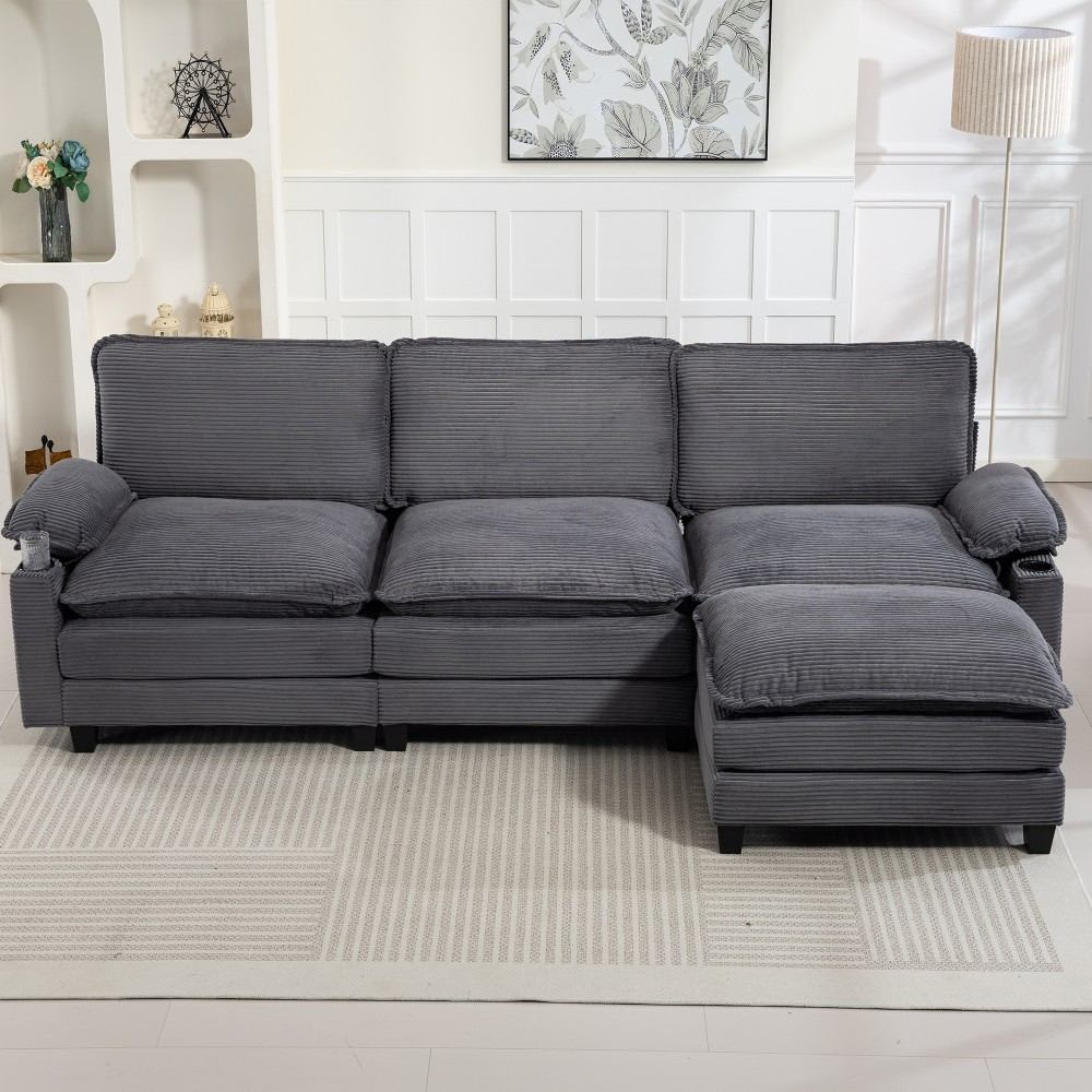 Coolbibila 113-in Modular L-Shaped Dark Gray Corduroy Sectional Sofa ...