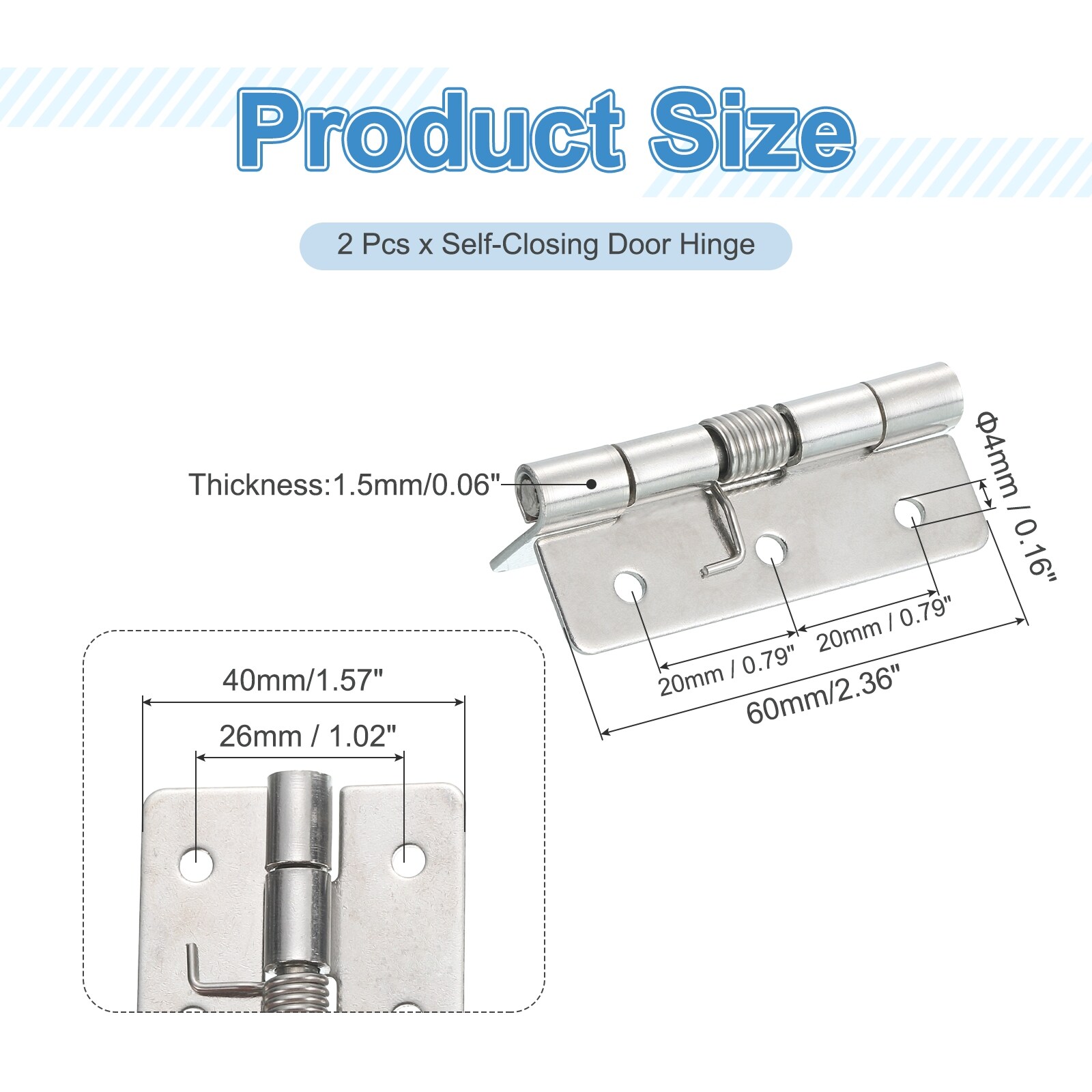 Unique Bargains 2pcs Spring Hinge 2.5-Inch Length 304 Stainless Steel ...