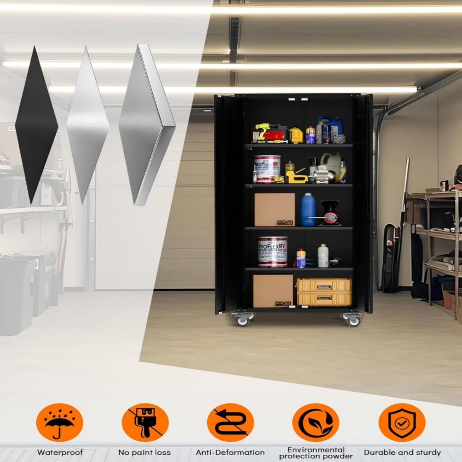 Garvee 72 Inch Garage Storage Cabinet with Wheels Locking Metal Cabinet ...