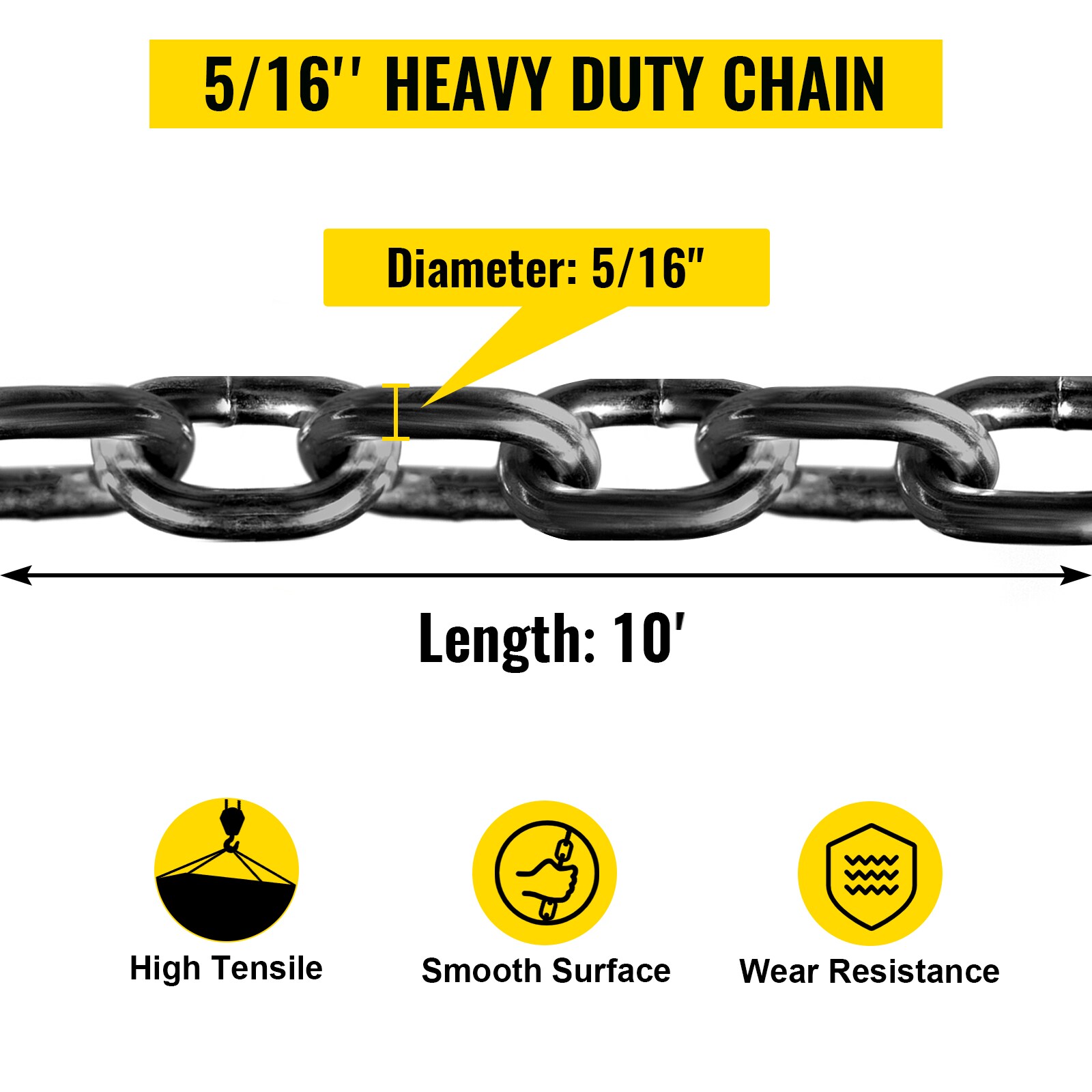 SVOPES Lifting Chain. 5/16 in. x 10 ft. Lifting Chain (with Hook). G80 ...