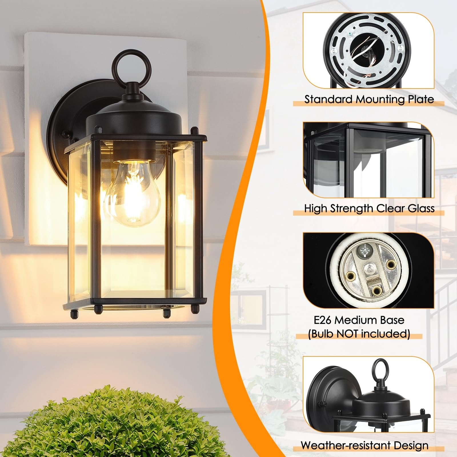 Vrbgify Outdoor Wall Lantern 2 Pack Black Waterproof Exterior Wall ...