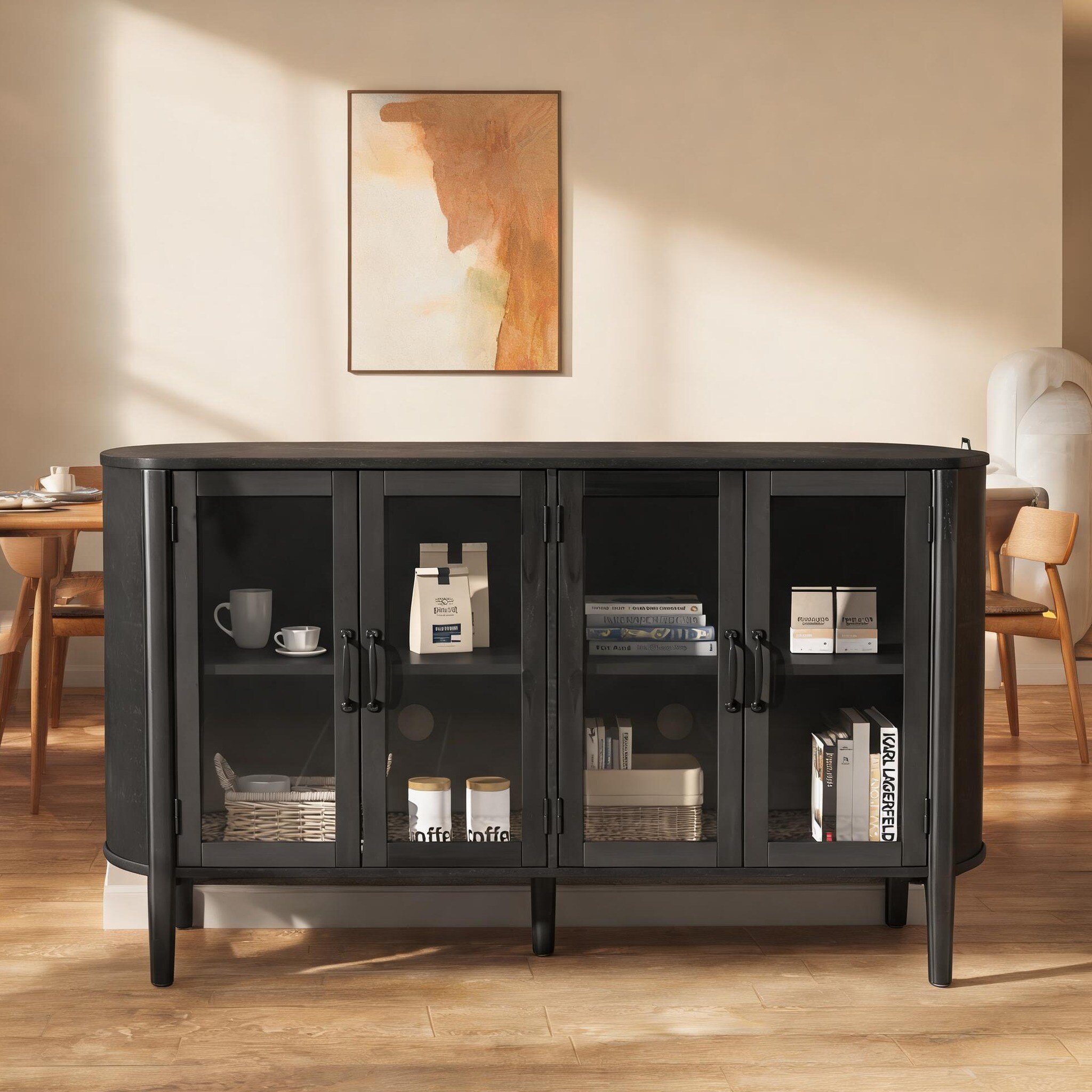 Watnature Large Size Solid Wood MDF Glass Modern Style Black-Toned ...