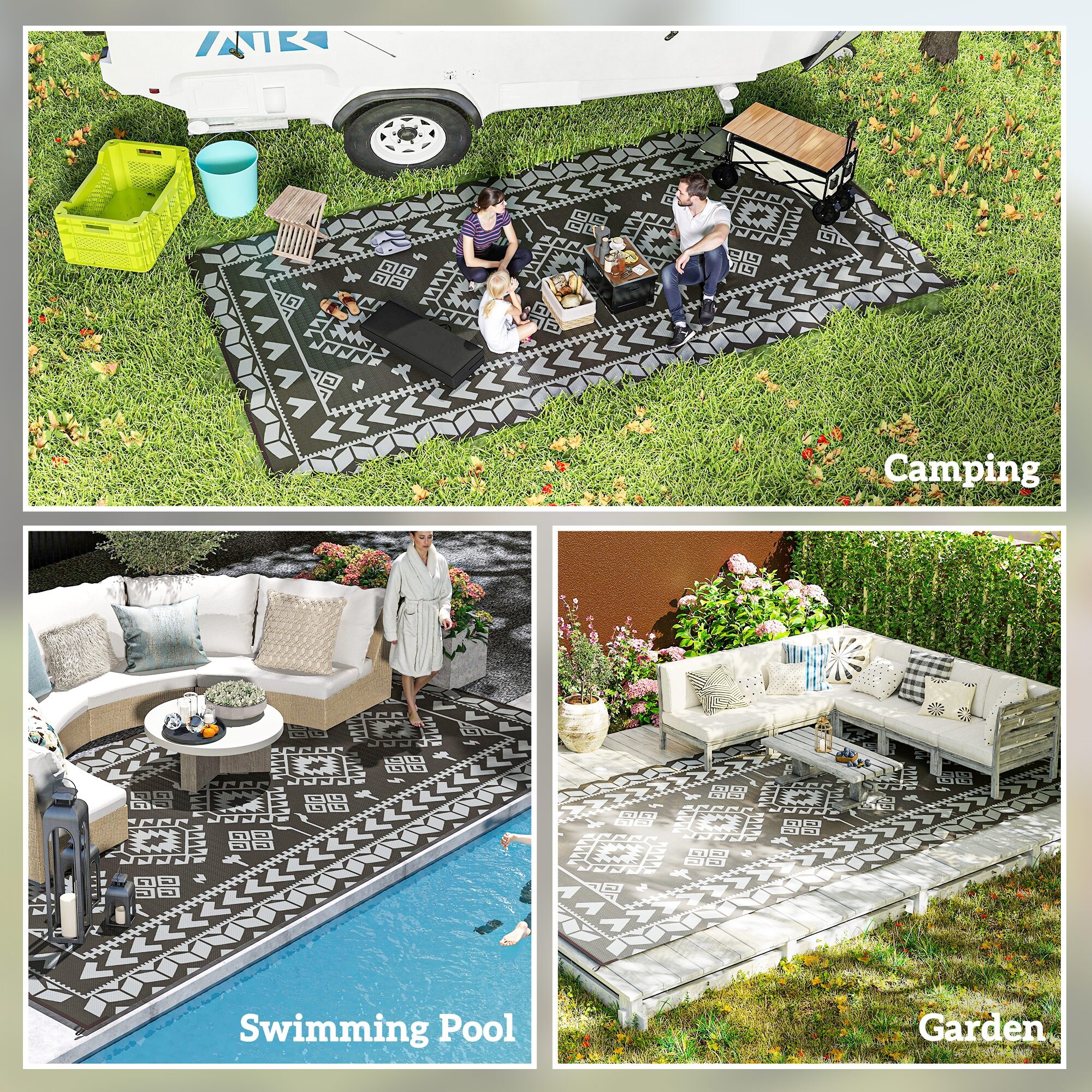 HyperDrop Cart Reversible Waterproof Patio Area Rug/ Portable Outdoor ...