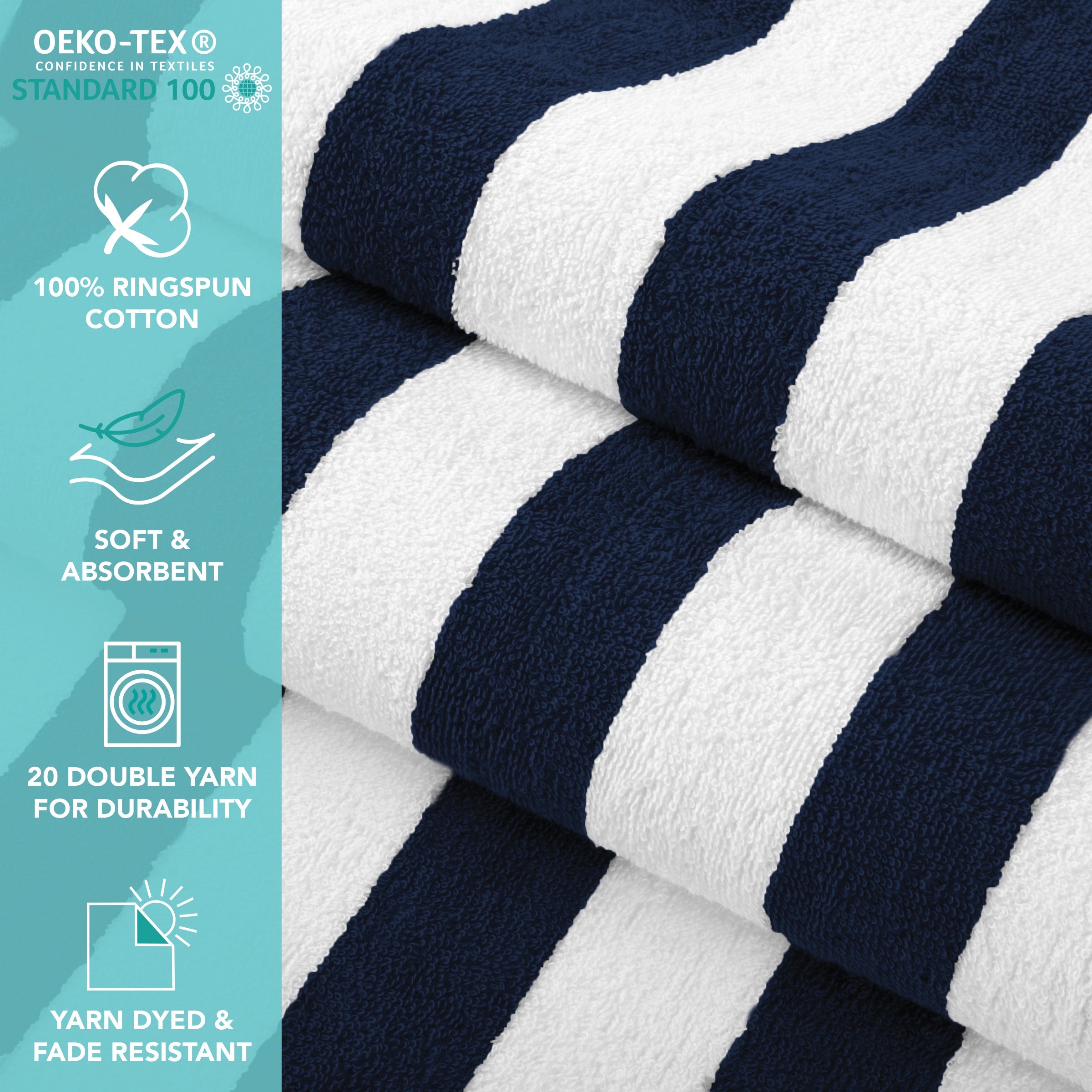 HOSPECO California Cabana Beach Towels 30x70 Navy - Case of 24 in the ...