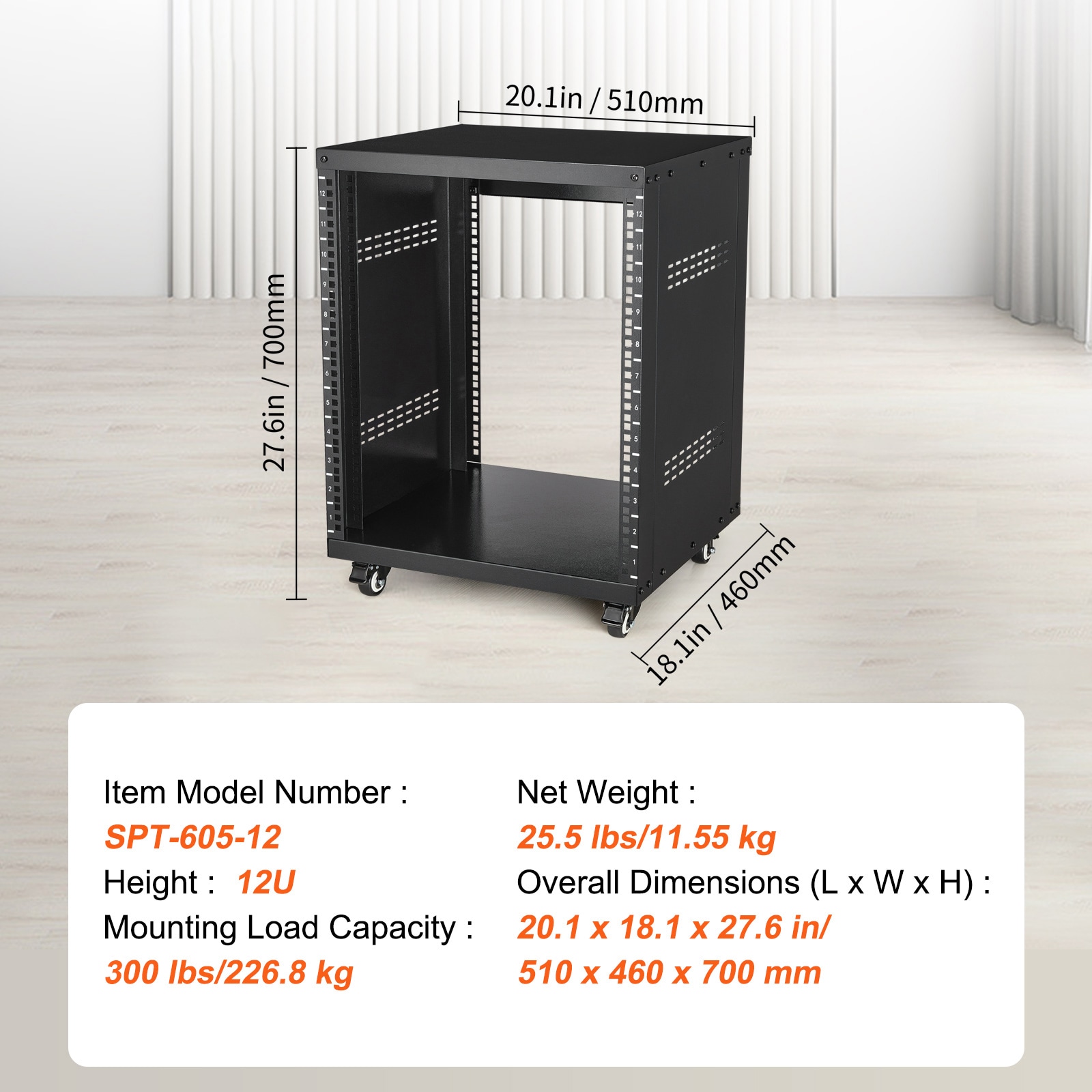 GIVIMO 12U AV Rack Stand on Casters - 500-lb Capacity - Open Frame ...