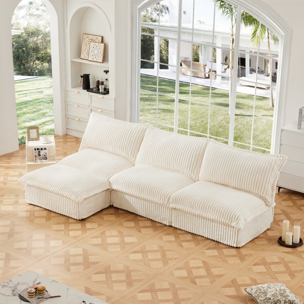 Coolbibila Upholstered Sectional Sofa 3-Seater Armless Sectional Sofa ...
