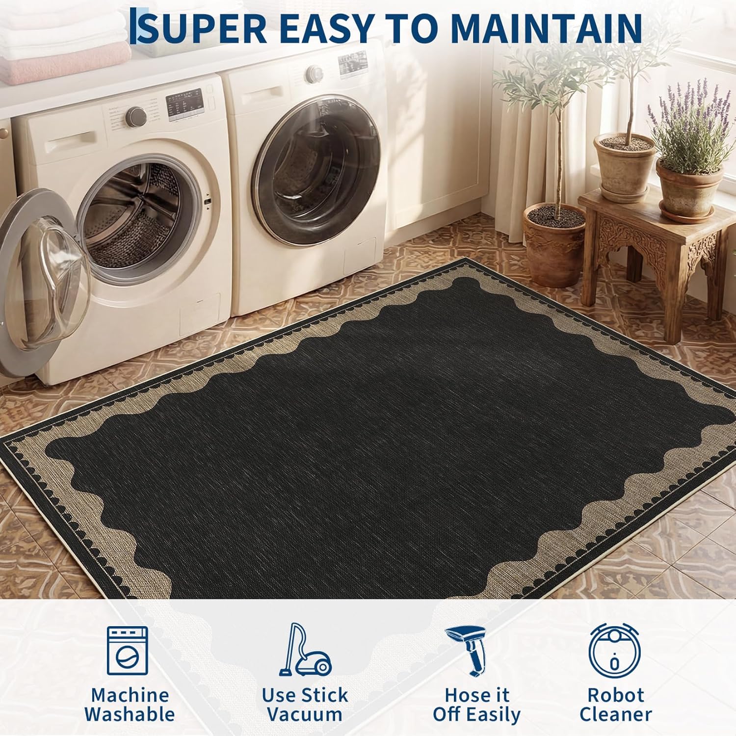 GAOMON 3x5 Ft Easy Jute Area Rug Kitchen Washable Non Slip Stain ...
