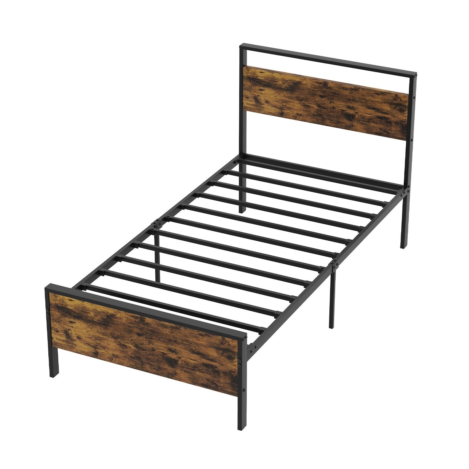 Slickblue Rustic Brown Platform Bed with Underbed Space and Noise-Free ...