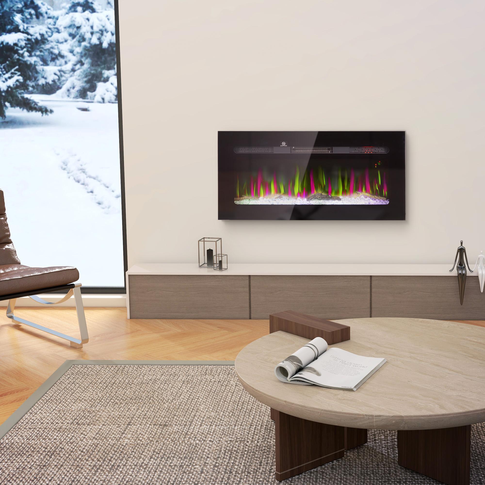 Bayfeve 36-in W Black Wall mount Fan-forced Electric Fireplace with ...