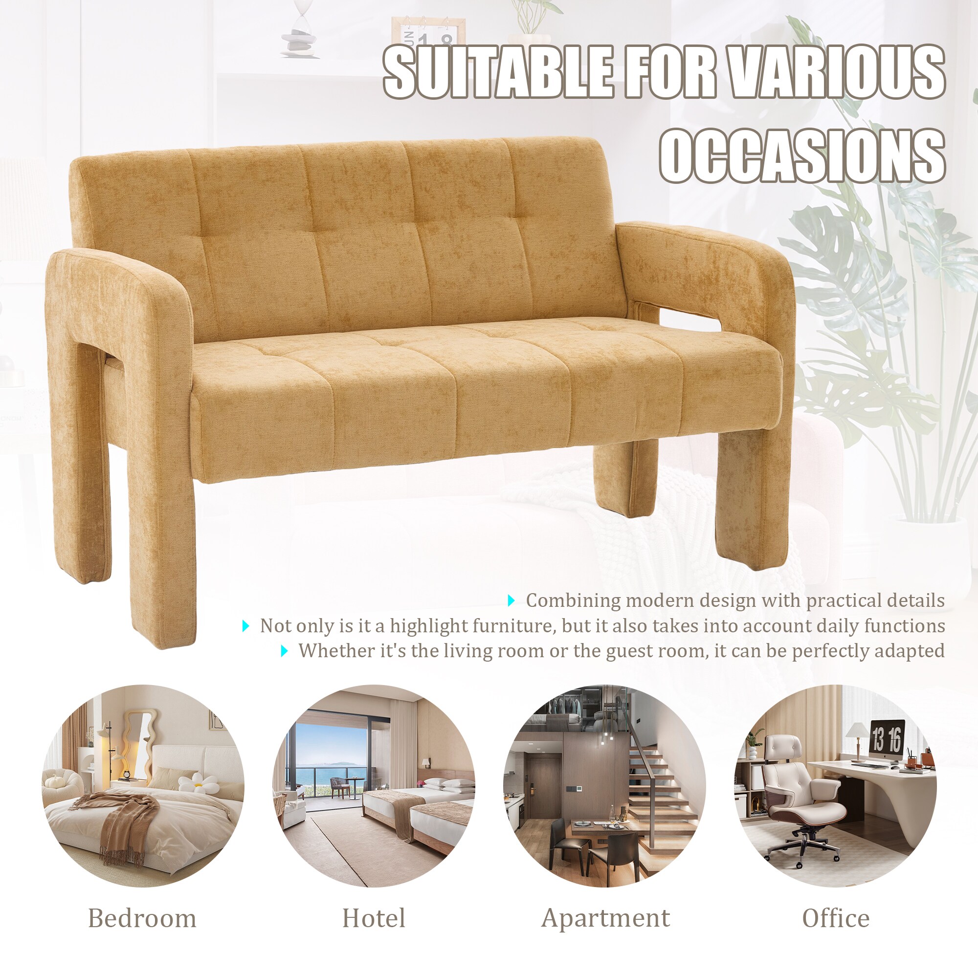 Flynama Nordic Modern Double Armchair Compact Upholstered Chenille Sofa ...