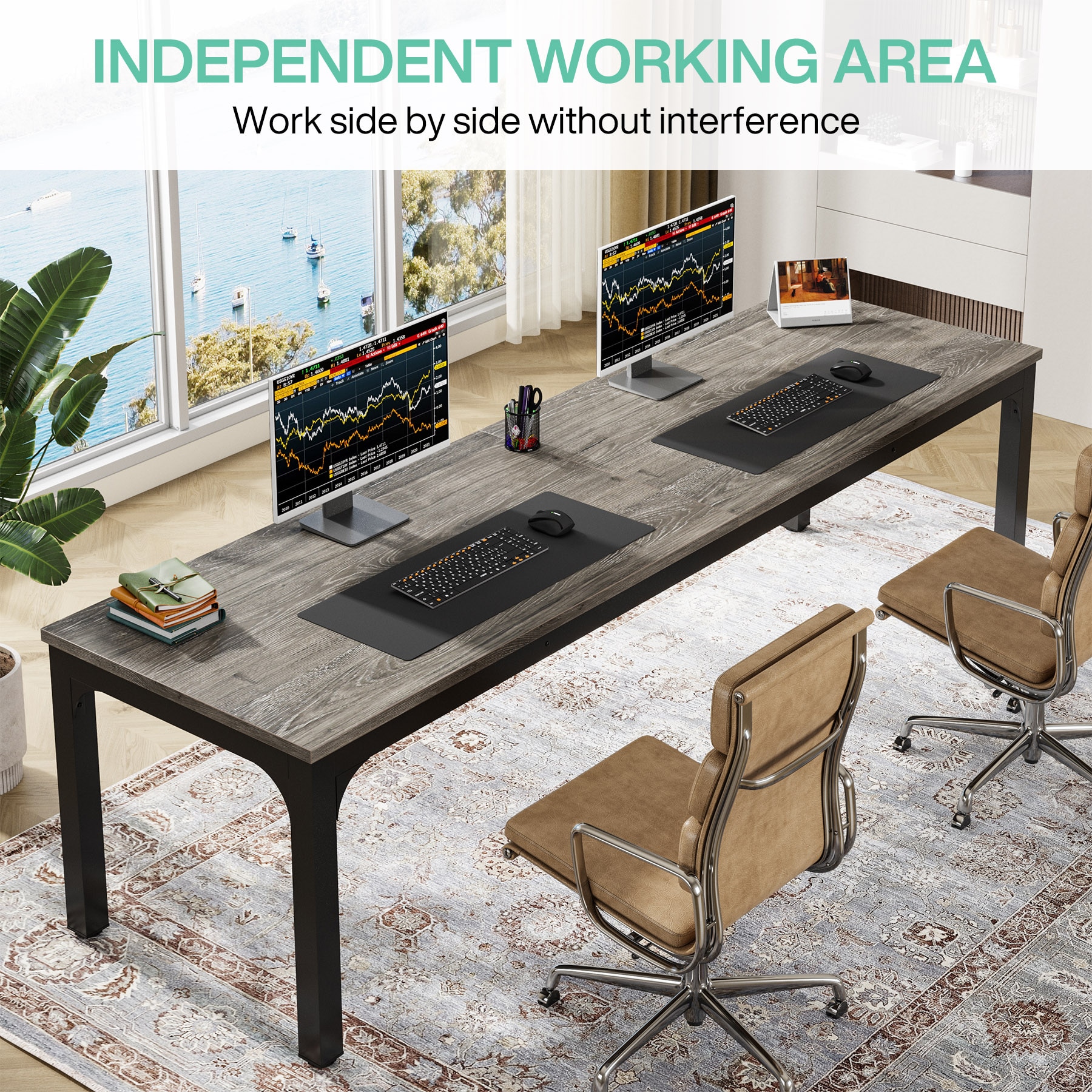 Tribesigns 78.7 inch W Gray and Black Extra Long Computer Desk Writing ...