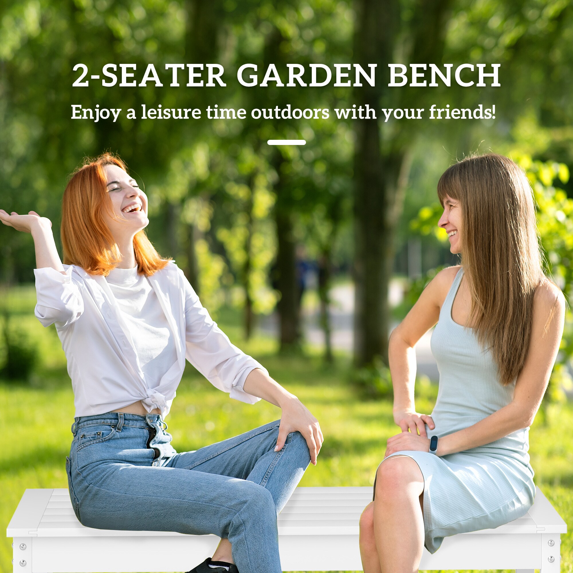 Outsunny 47in 2-Person Outdoor Bench HDPE Garden Bench Seat Backless ...