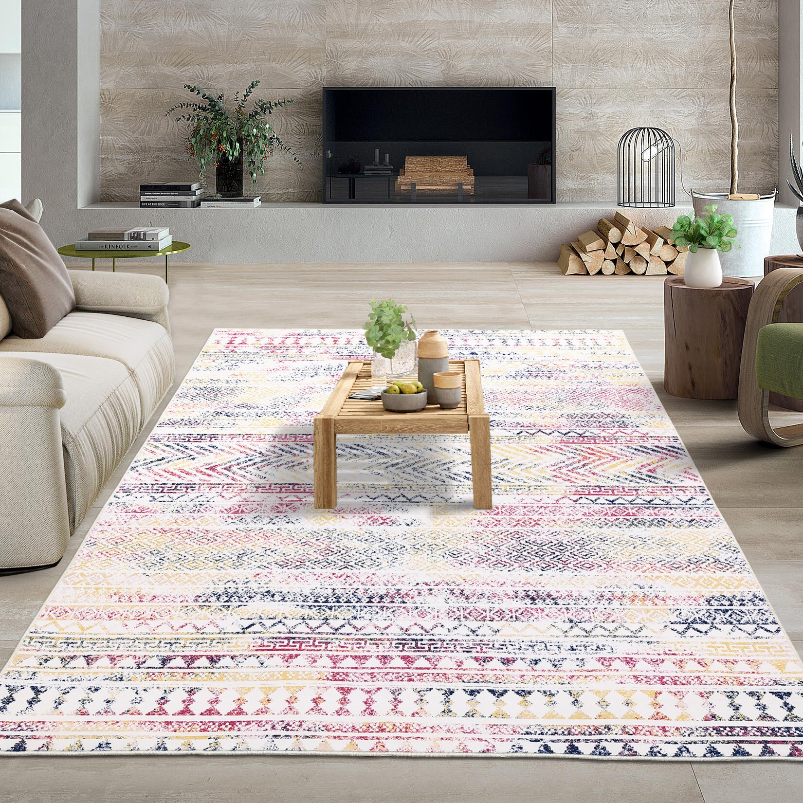 Qeetex 4 x 6 ft Polyester Multi Color Rectangular Dining Room Bedroom ...