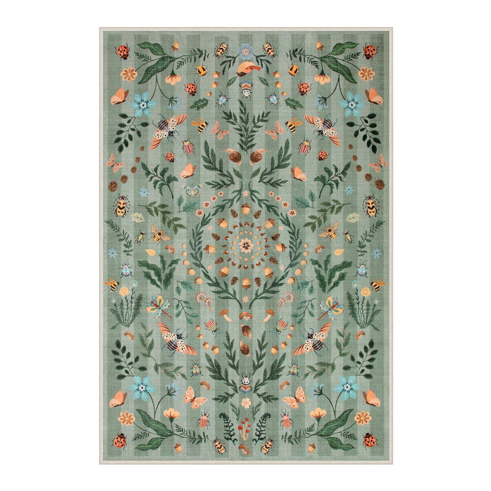 Lahome 6 x 9 (ft) Green Insect and Plant Vertical Striped Texture Short ...