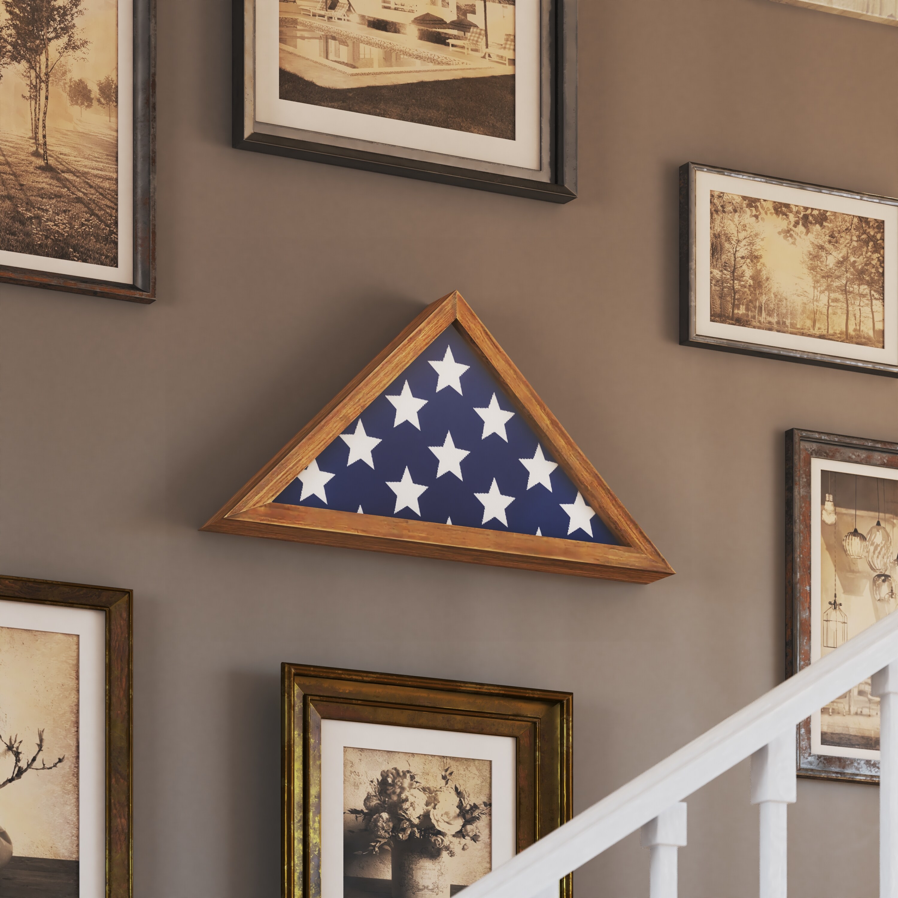 Merrick Lane Sabore Weathered Solid Wood Military Memorial Flag Display ...