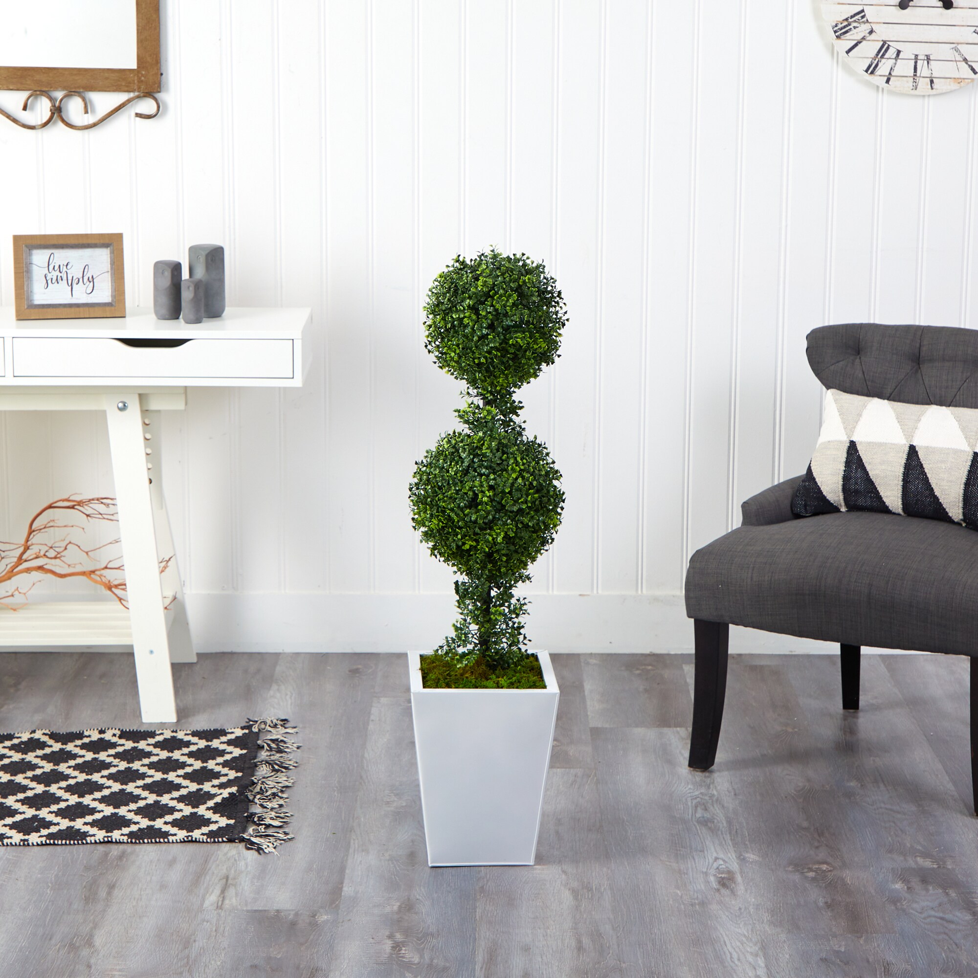 Nearly Natural 3.5-ft Boxwood Double Ball Topiary Artificial Tree in ...