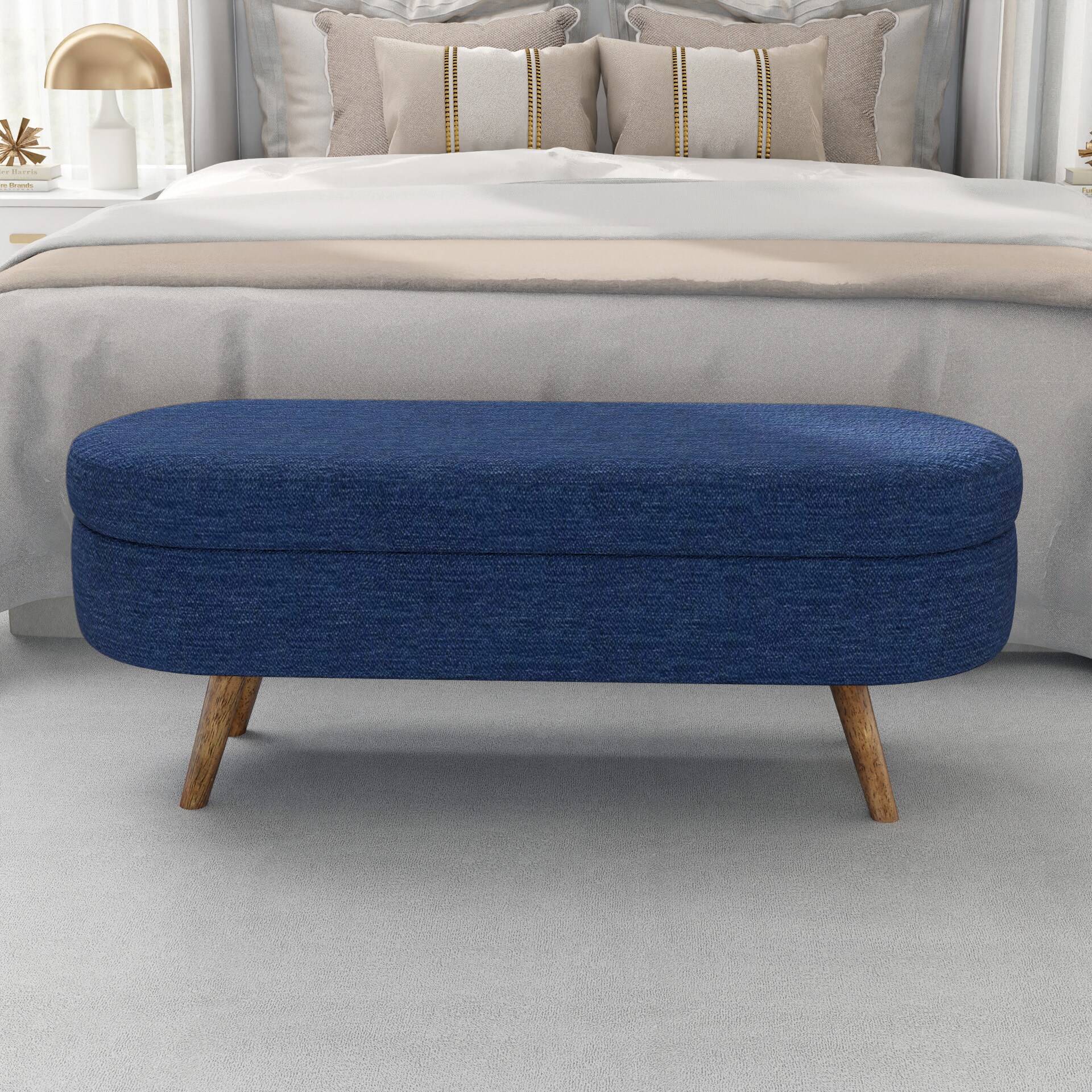 BWE SOFTA Casual Blue Storage Bench with Storage 43.5-in x 16-in x 16 ...