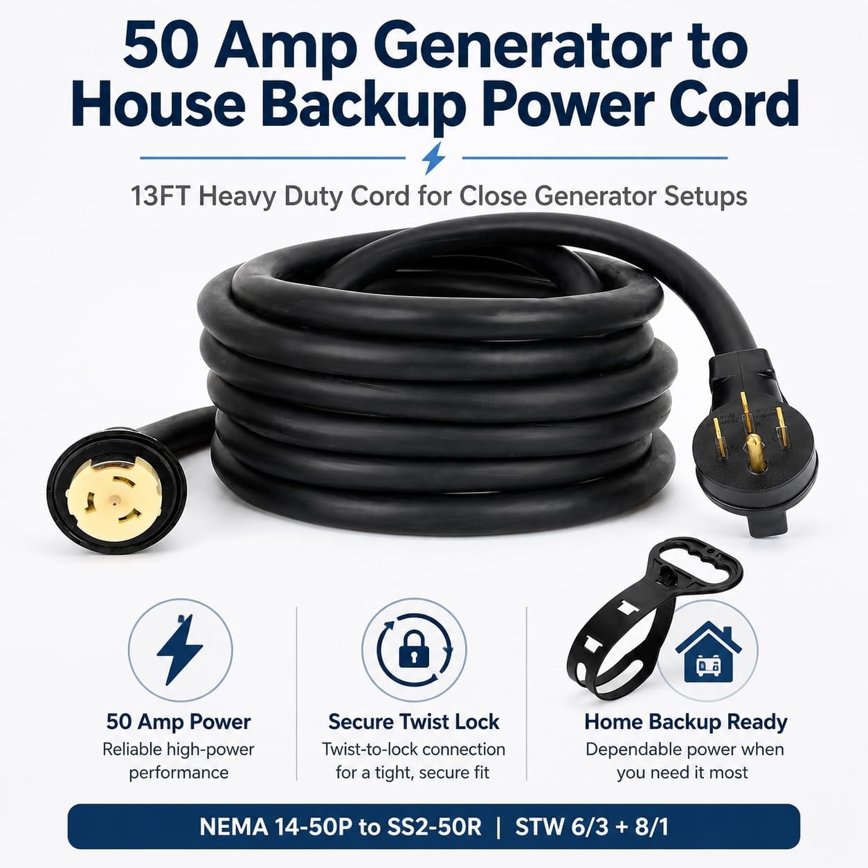 Misopily 13FT 50 Amp Generator Extension Cord SS2 50R to 14 50P Heavy ...