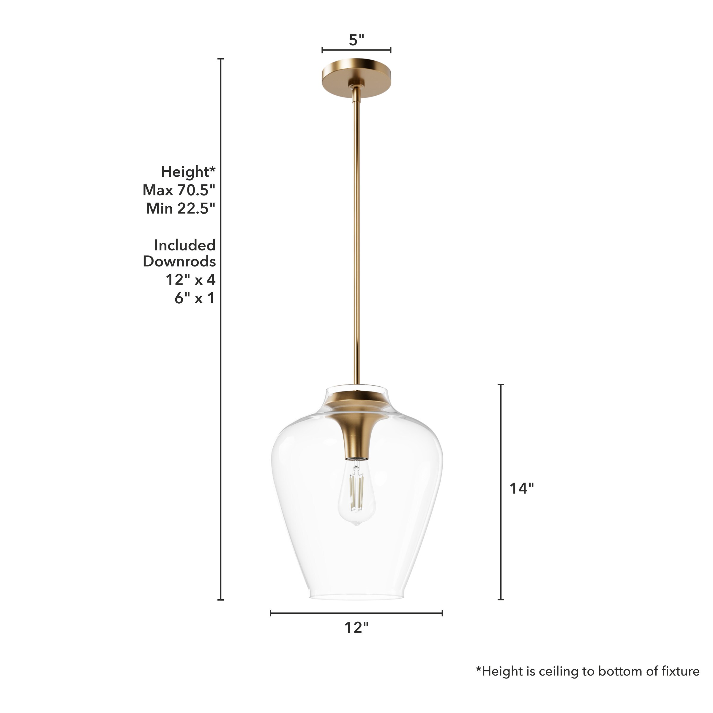 Hunter Vidria Alturas Gold with Clear Glass 1 Light 12 inch Pendant ...