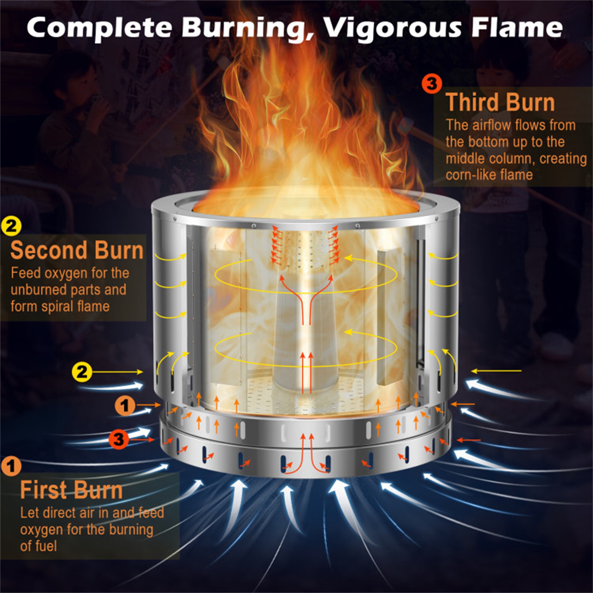 BABOOM Patio Fire Pit 19.5-in W Silver Stainless Steel Wood-Burning ...