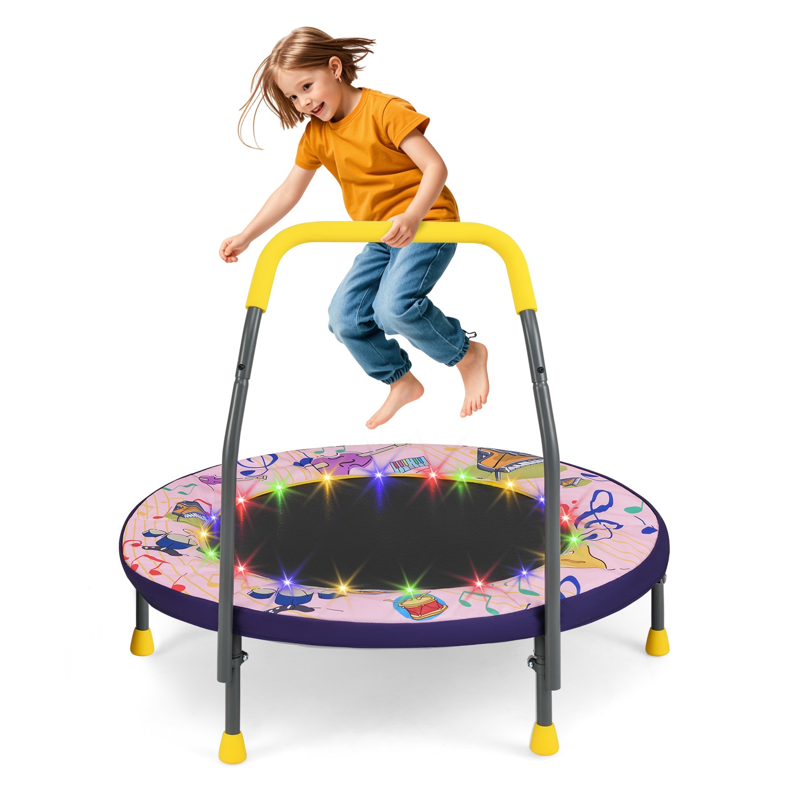 Slickblue Kids Mini Round Trampoline in Pink with LED Lights Springless ...