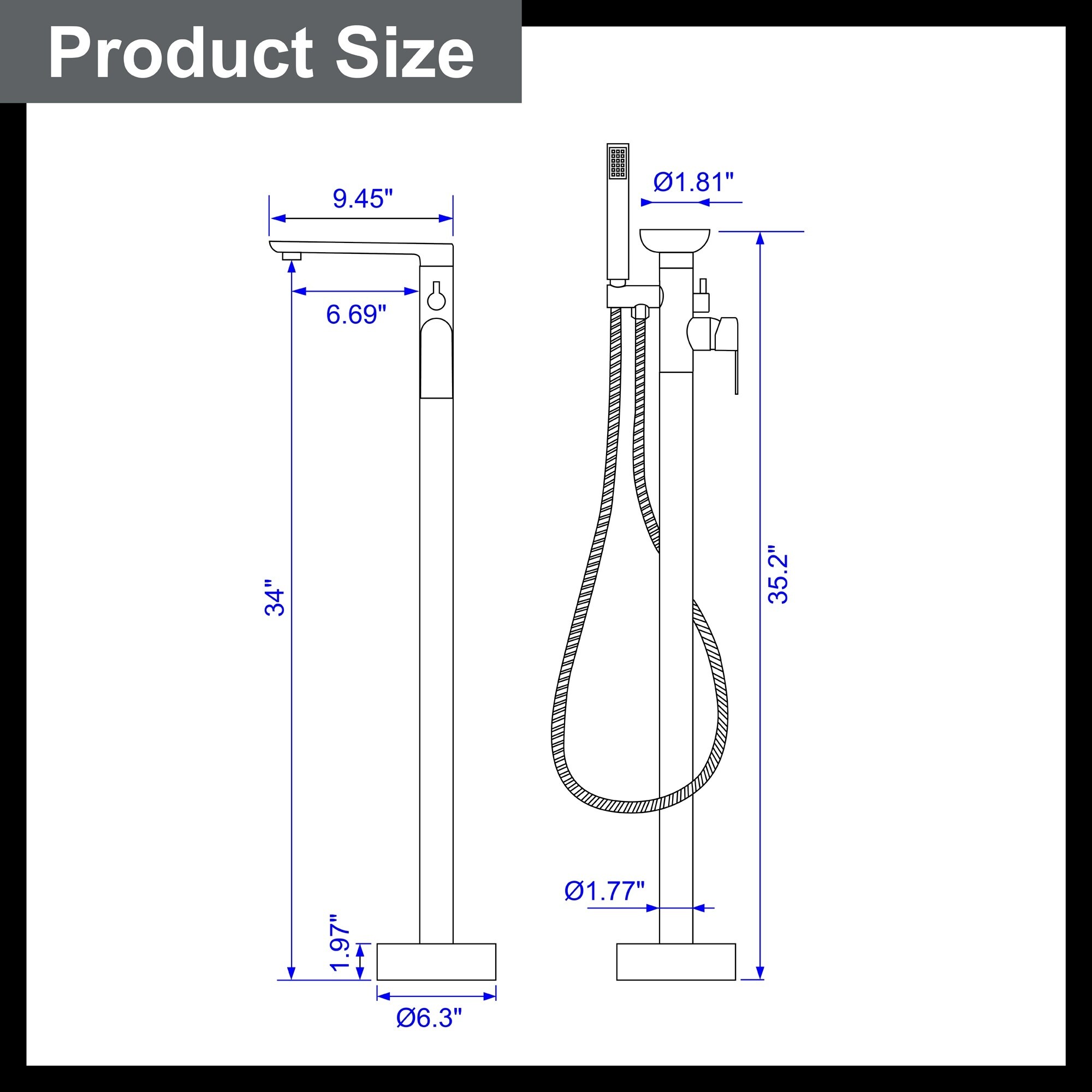 Boyel Living Brushed Gold Freestanding Tub Faucet Solid Brass Single ...
