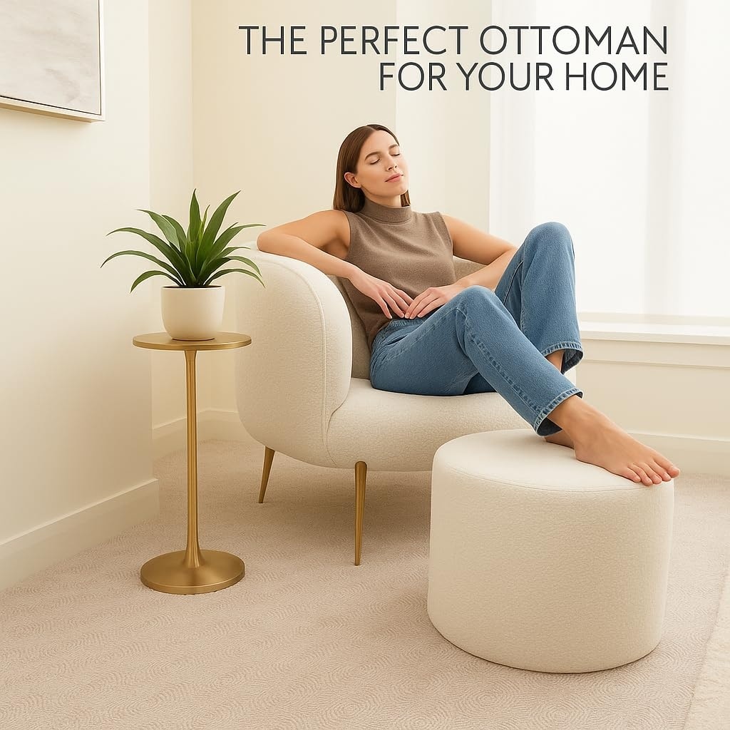 Adrinfly White Ottoman Foot Rest 17.7 x 17.7 x 14 Inch Boucle Fabric ...