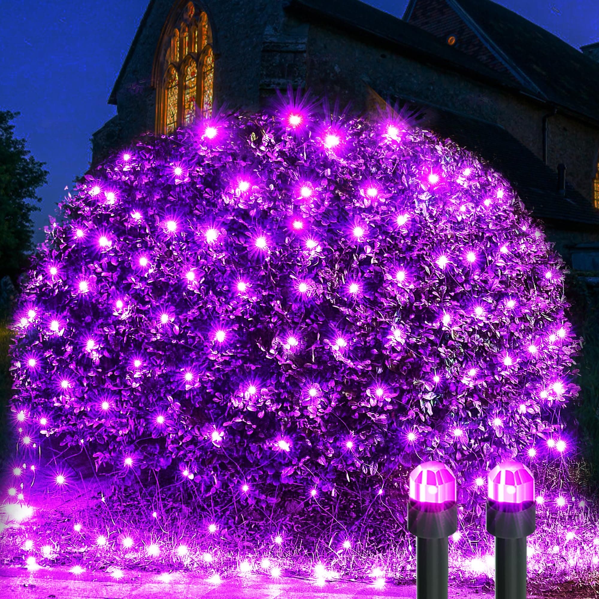 Vrbgify Halloween Net Lights Outdoor 200LED F8 Big Bulbs Purple Mesh ...