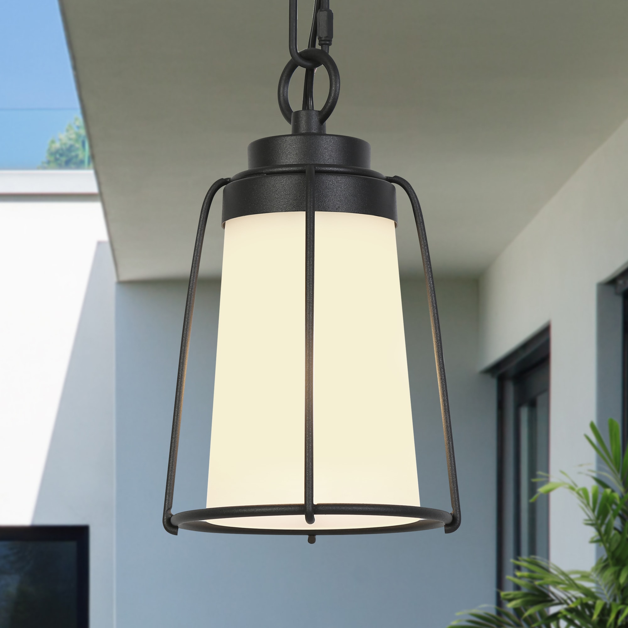 Uolfin 1 -Light Matte Black Forsted Glass with Lantern Shape Farmhouse ...