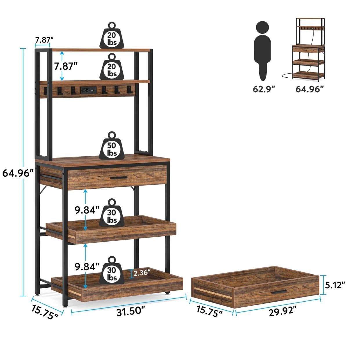 Slickblue Modern Bakers Rack Kitchen Shelving Unit with Pull Out ...