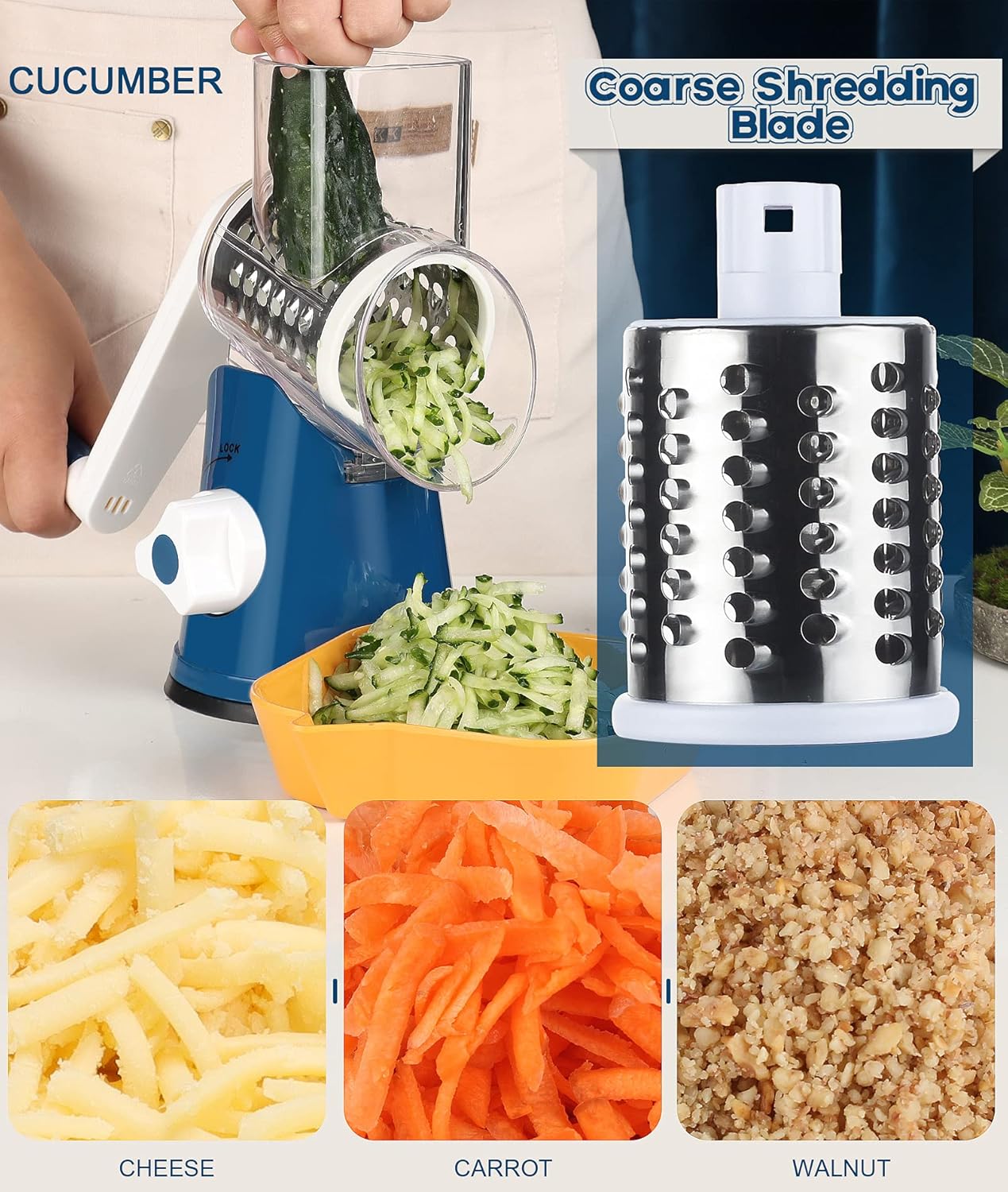 Ourokhome 2 Piece Rotary Cheese Grater and Zucchini Noodle Maker Set ...