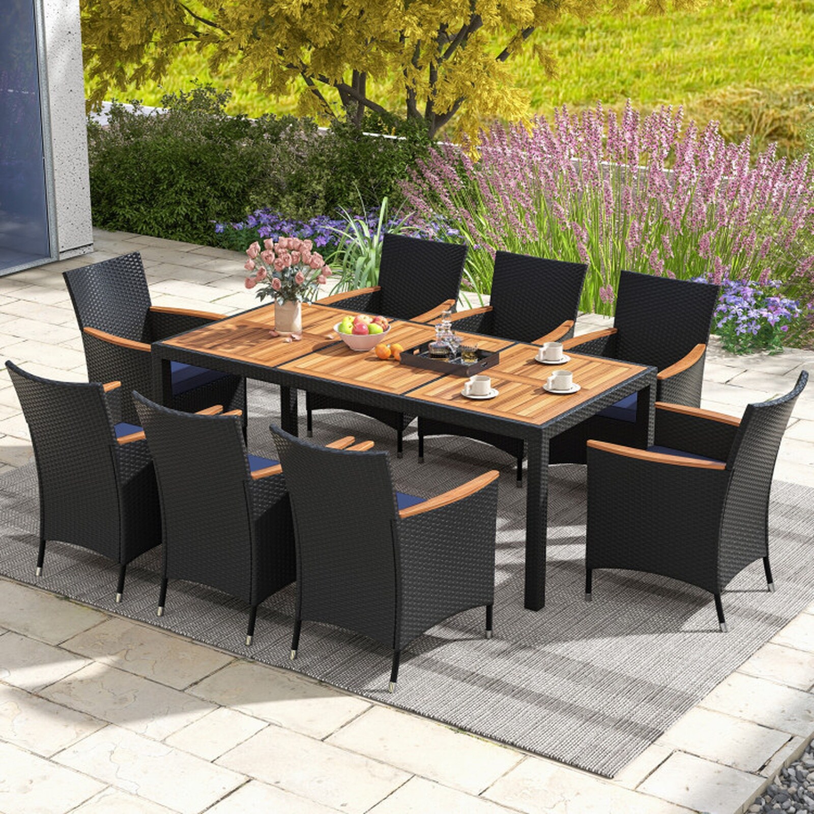 SUGIFT 9-Piece Outdoor Dining Set with 75 in Acacia Wood Tabletop 8 ...
