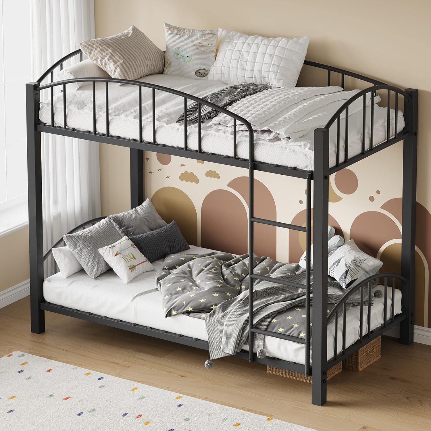 GarveeLife Bunk Bed Twin Over Twin with Stairs/ Arched Guardrail/ Metal ...