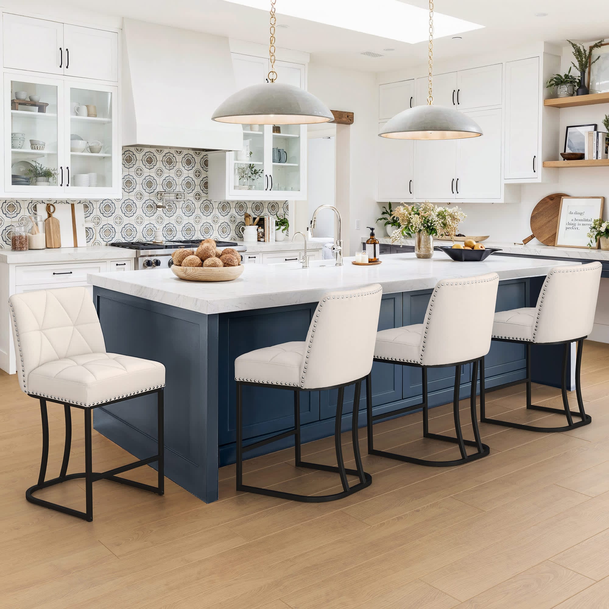 Hosworth Bar Stools Set Of 4，Modern Counter Stools with Back and ...